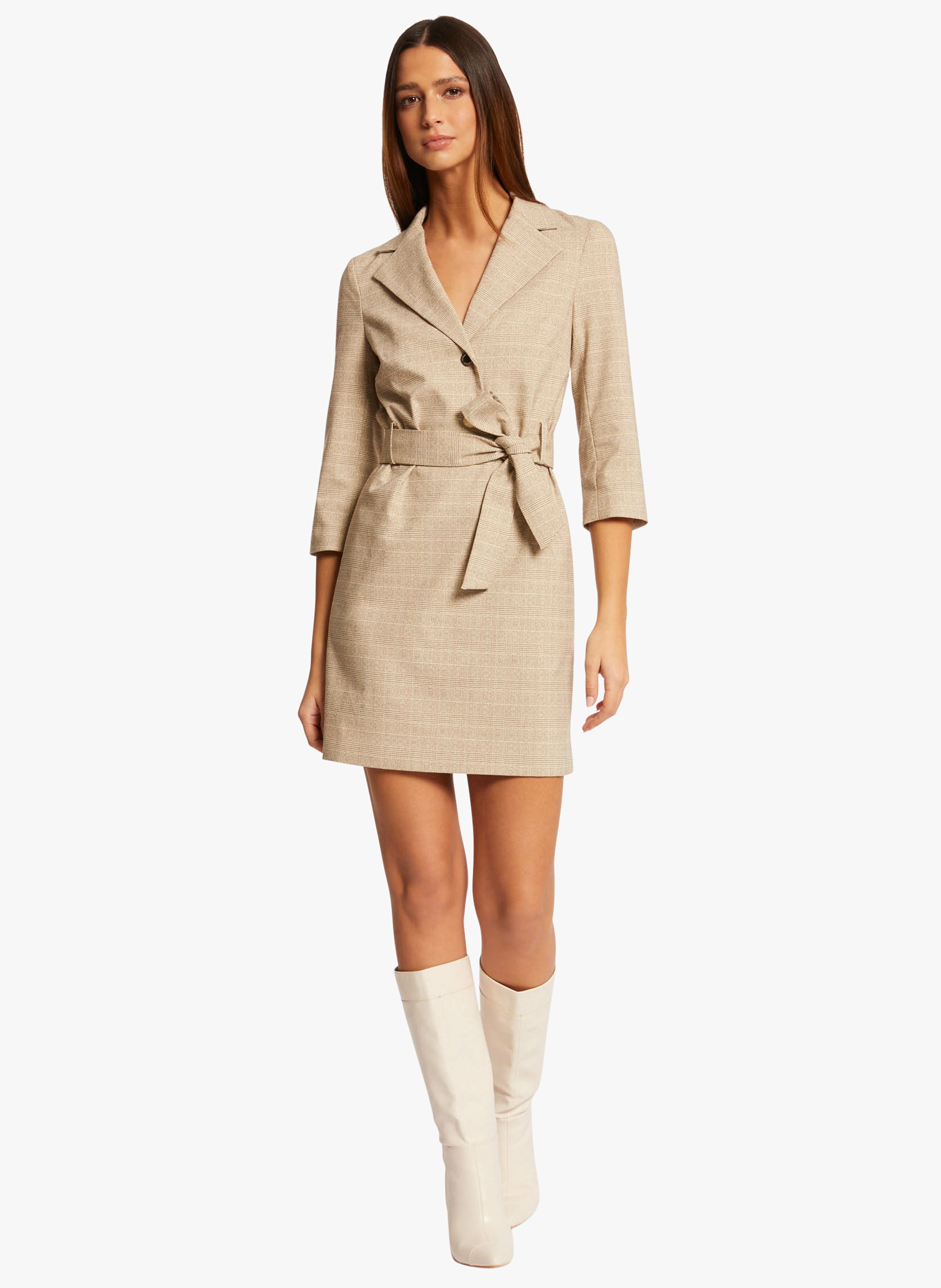 Korte, Geruite Jurk Beige Morgan - Dames | Place des Tendances