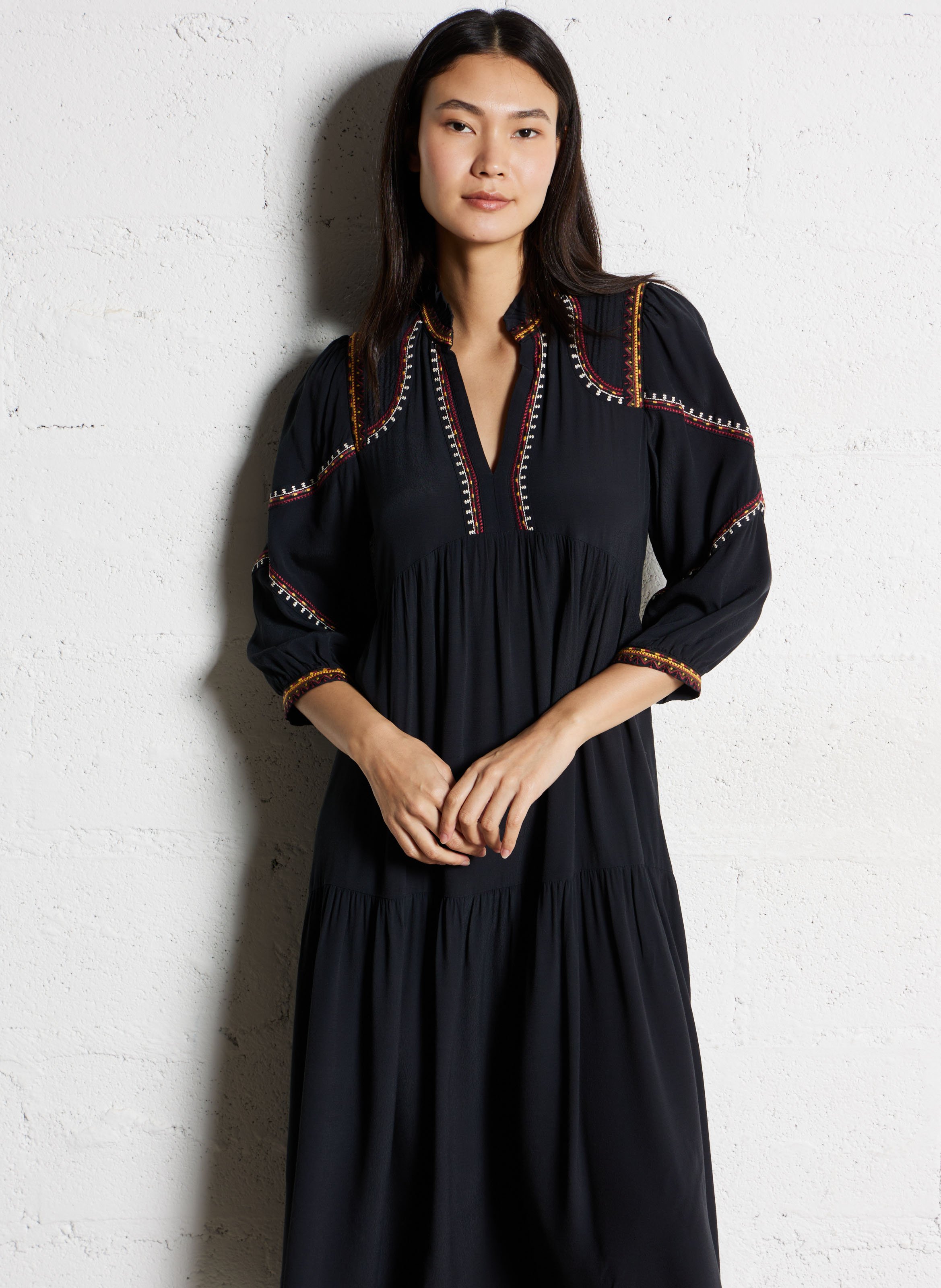 Robe midi col v Tunia Carbone Ba&Sh - Femme 1E25TUNI | Place des Tendances