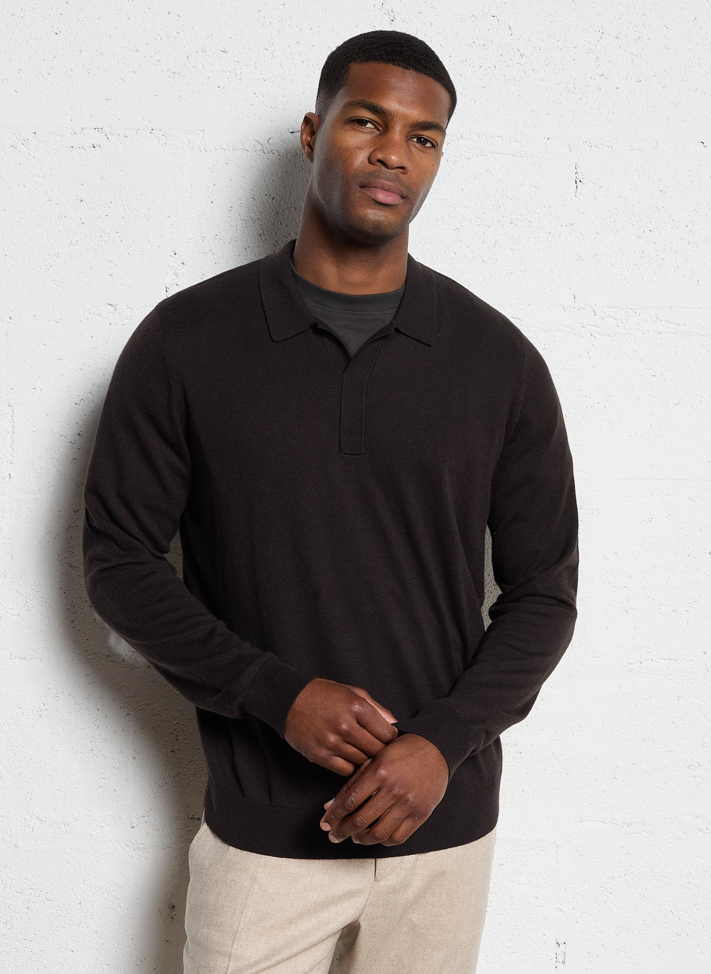 Regular Long-sleeve Polo Marron Brun Ikks - Men - MZ14043-69-MARRON ...