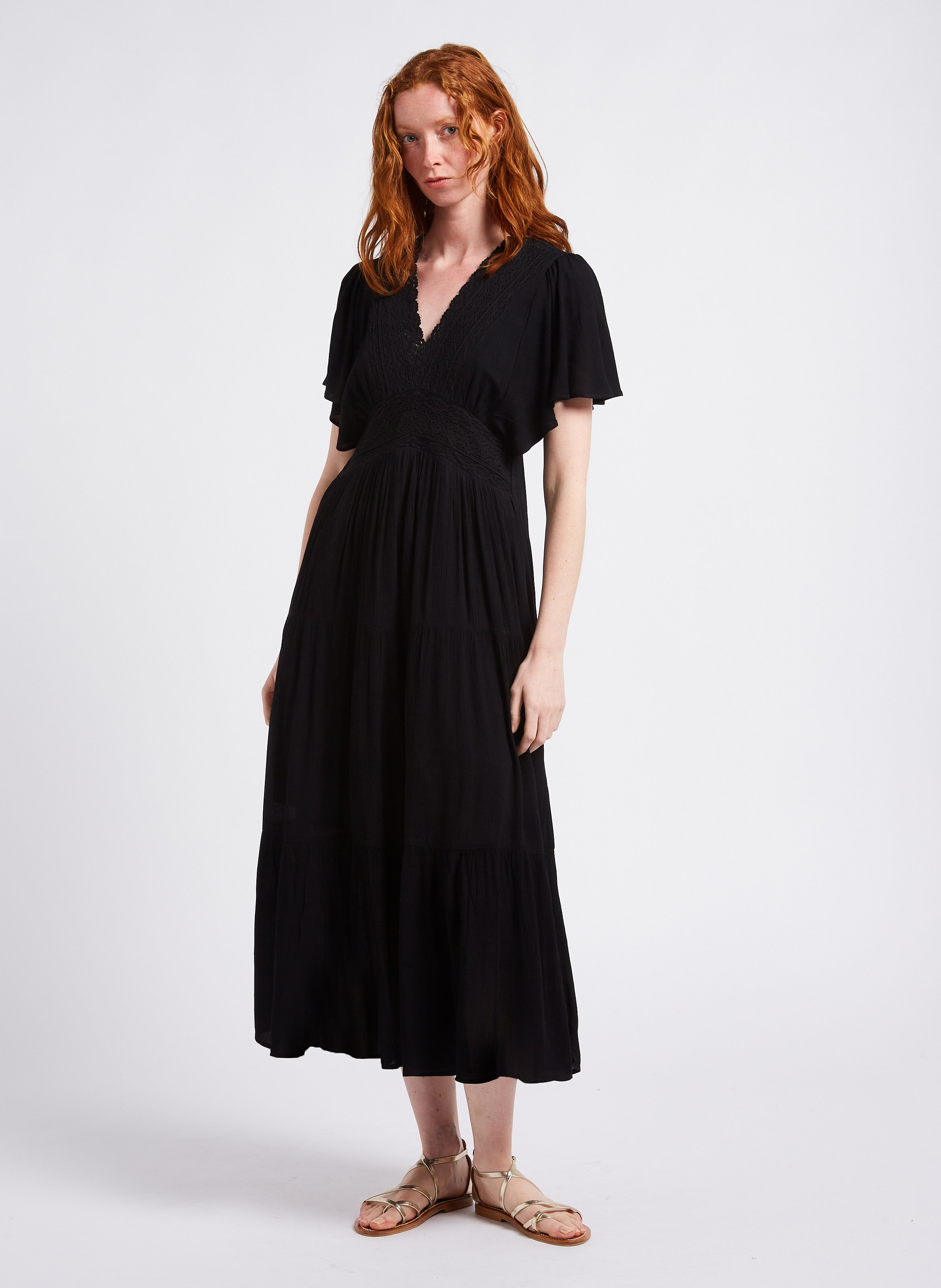 Robe longue col v brodée Camille Noir Maison 123 - Femme 6541058 ...