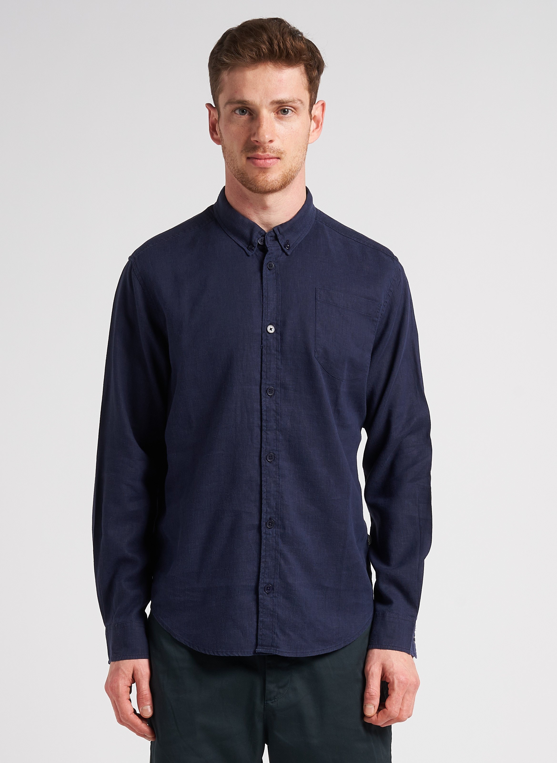 Button-down Collar Shirt Navy Thinking Mu - Men - MSH00090-NAVY-NAVY ...