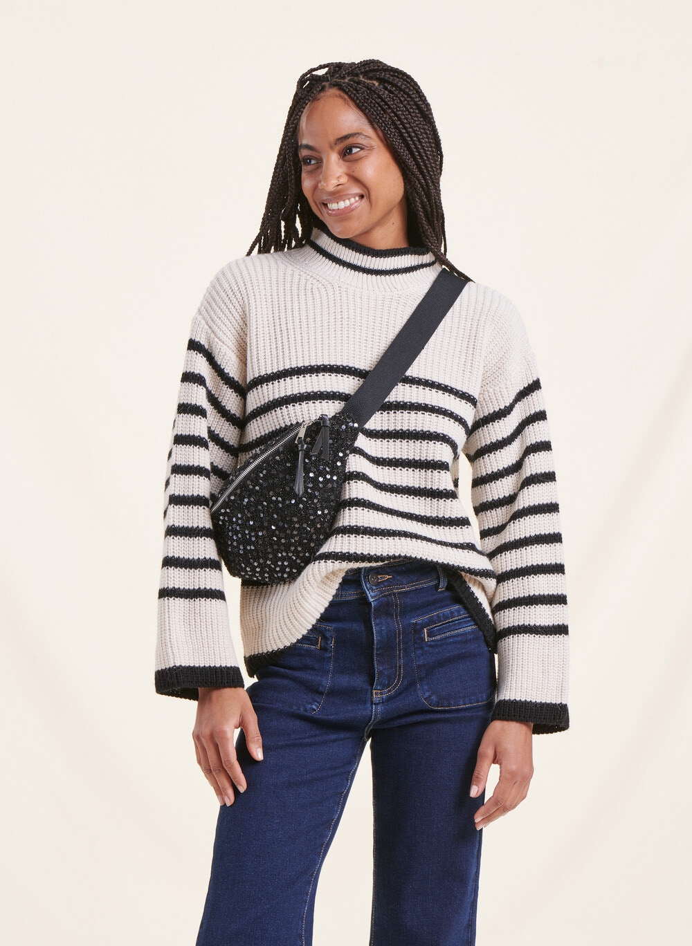 Pull Col Rond Rayé Ecru Noir La Fee Maraboutee - Femme - FI-PU-ZIZIK ...