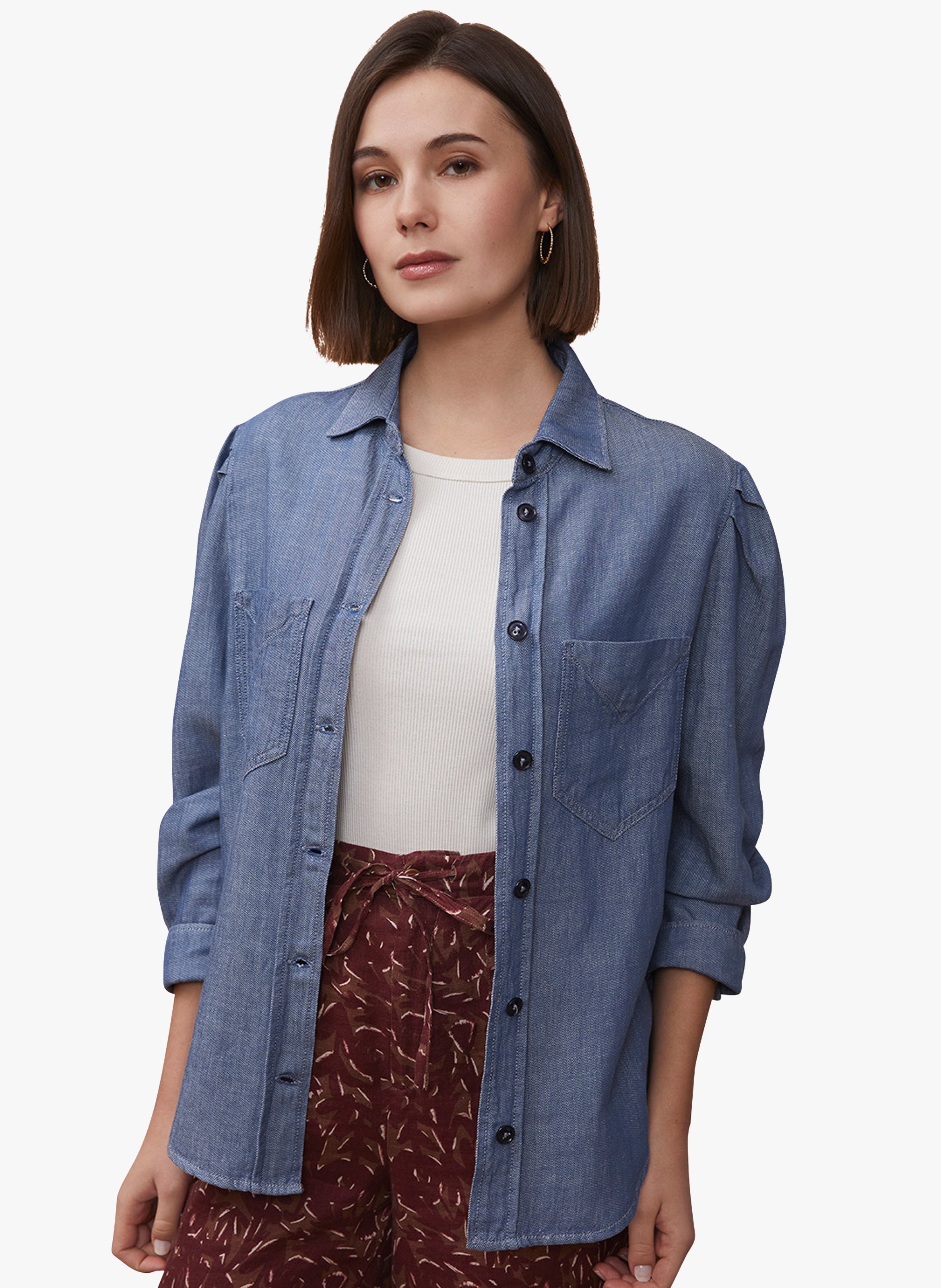 Oversized Cotton And Linen-blend Shirt With Classic Collar Denim Harris ...