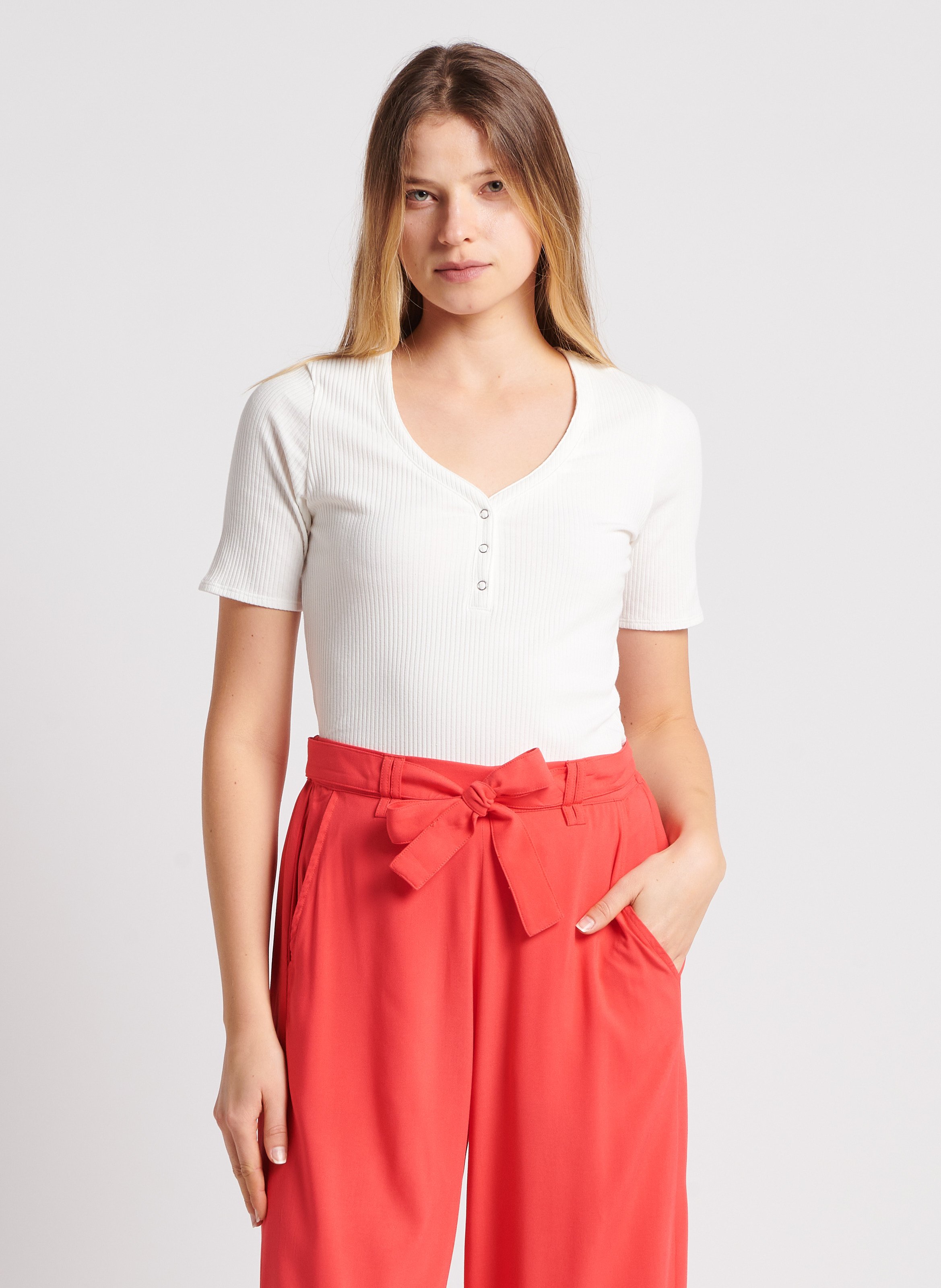 Fitted V-neck Ribbed Cotton Top Jasmine Marie Sixtine - Women - F4162 ...