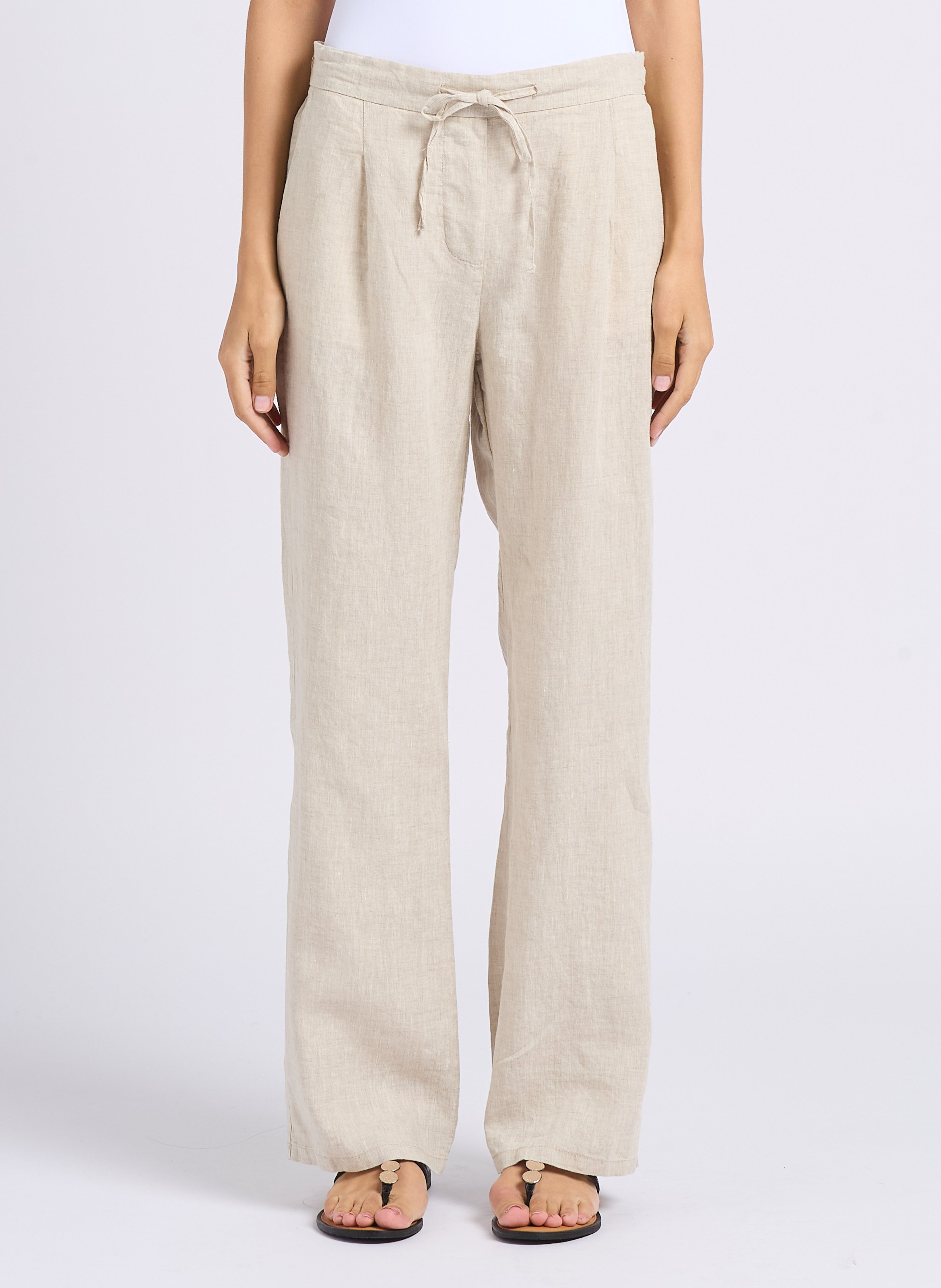 High-waisted Straight Linen Pants Naturel Sud Express - Women - 34860 ...