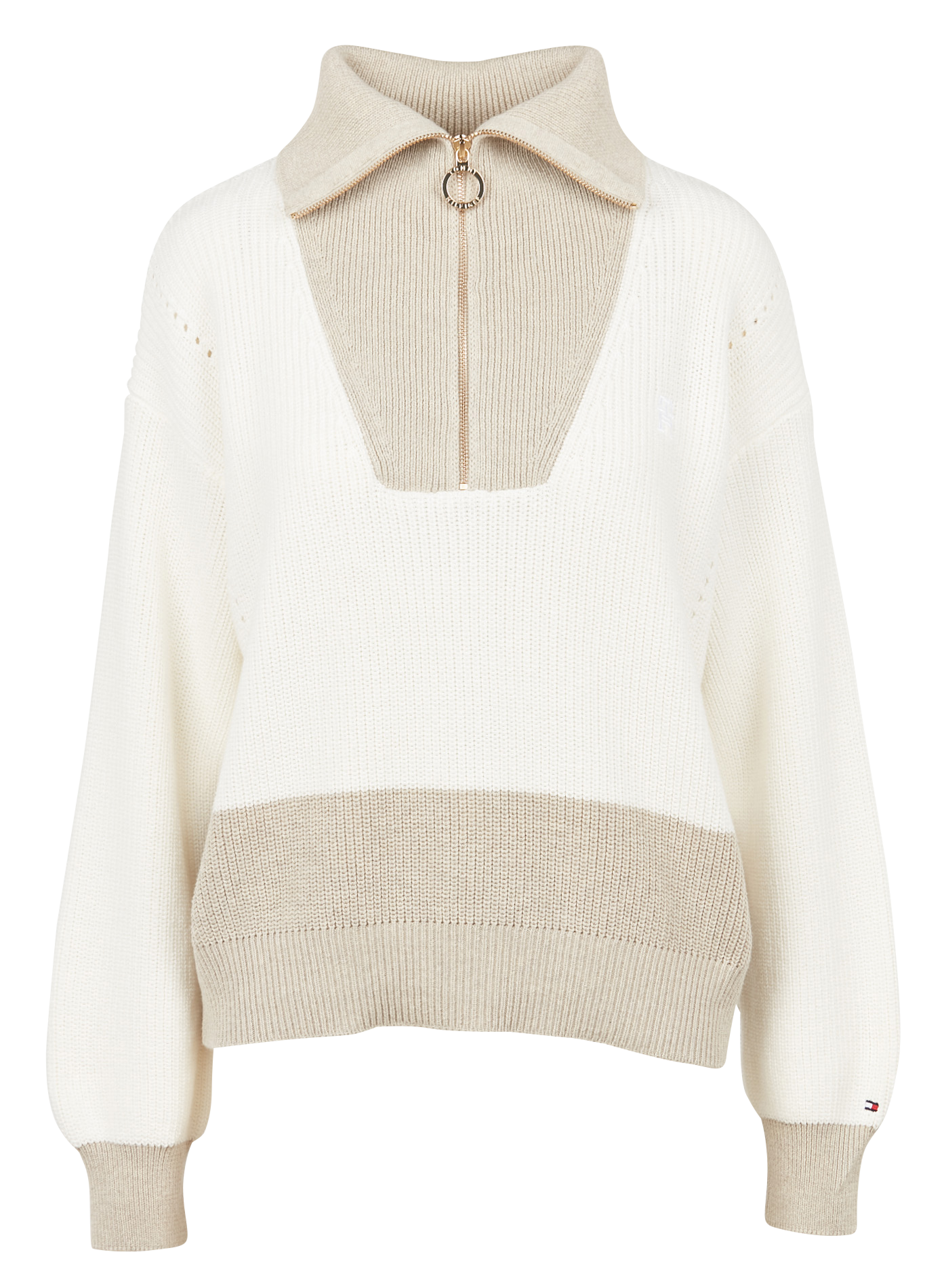 Pullover Mit Stehkragen Und Reißverschluss Ecru Grey Oat Color Block ...