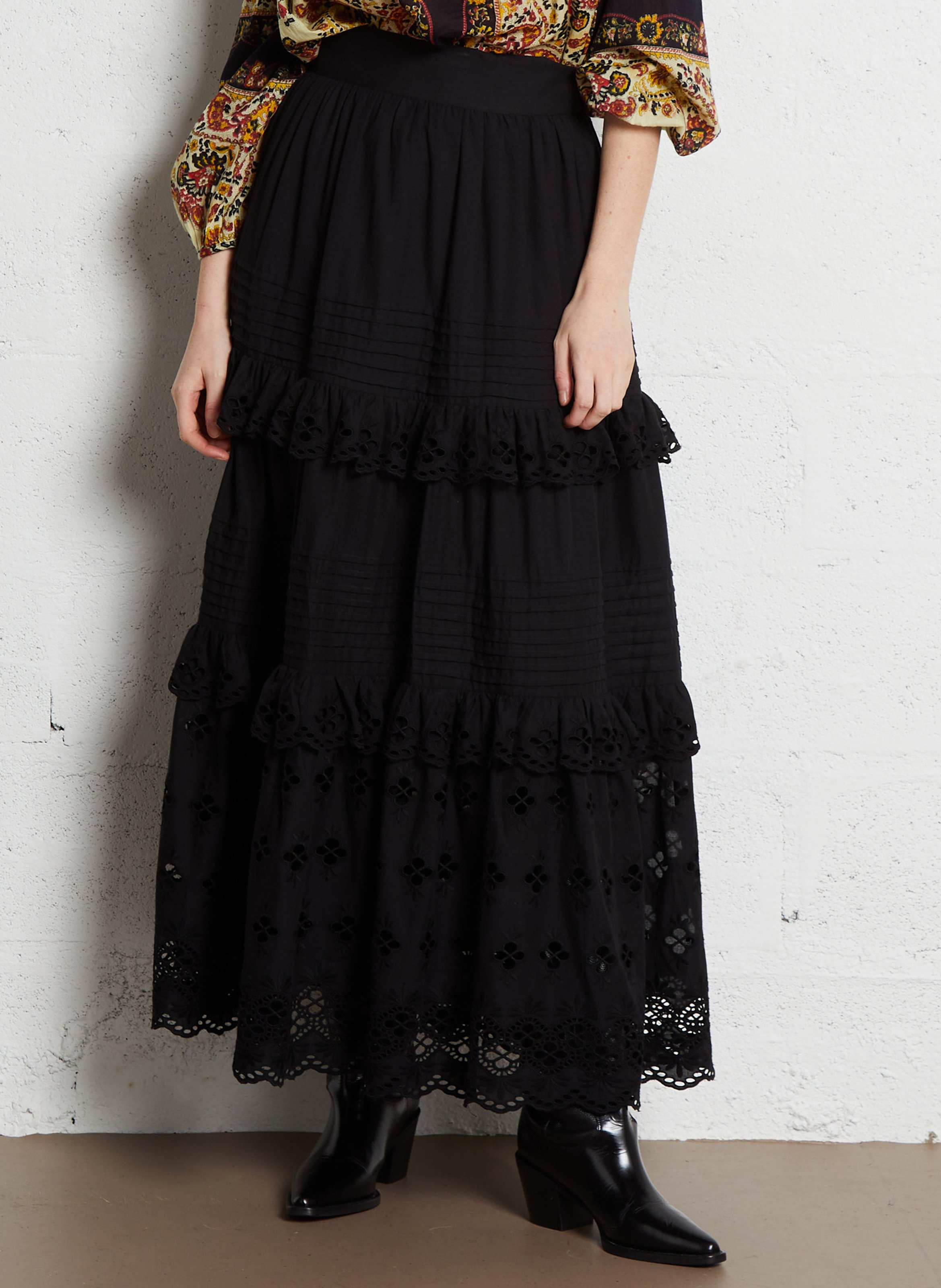 Long a-line cotton skirt Black Antik Batik - Women VIVIAN1SKI | Place ...