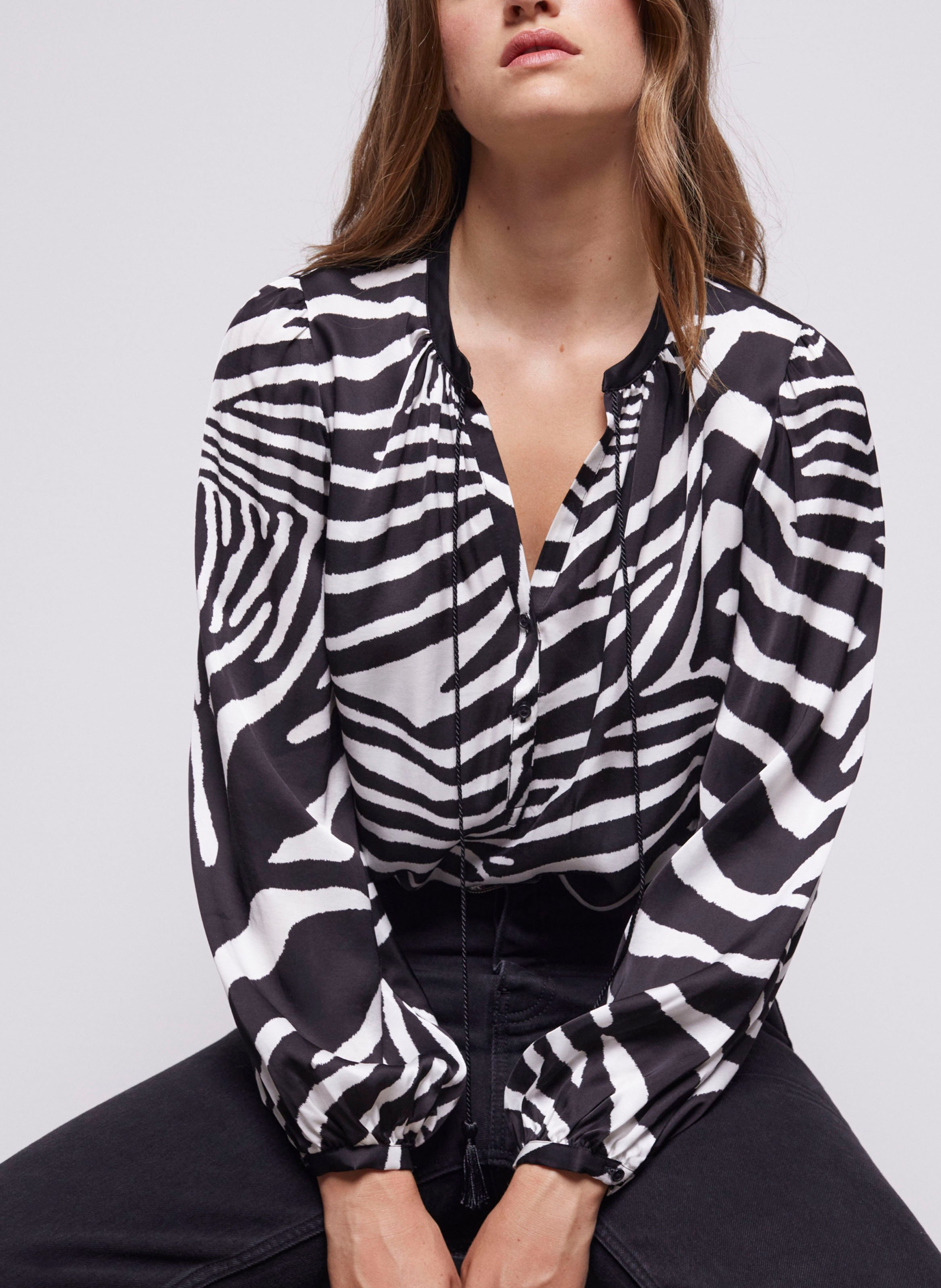 Zebra Patterned Flowing Top Black White The Kooples - Women | Place des ...