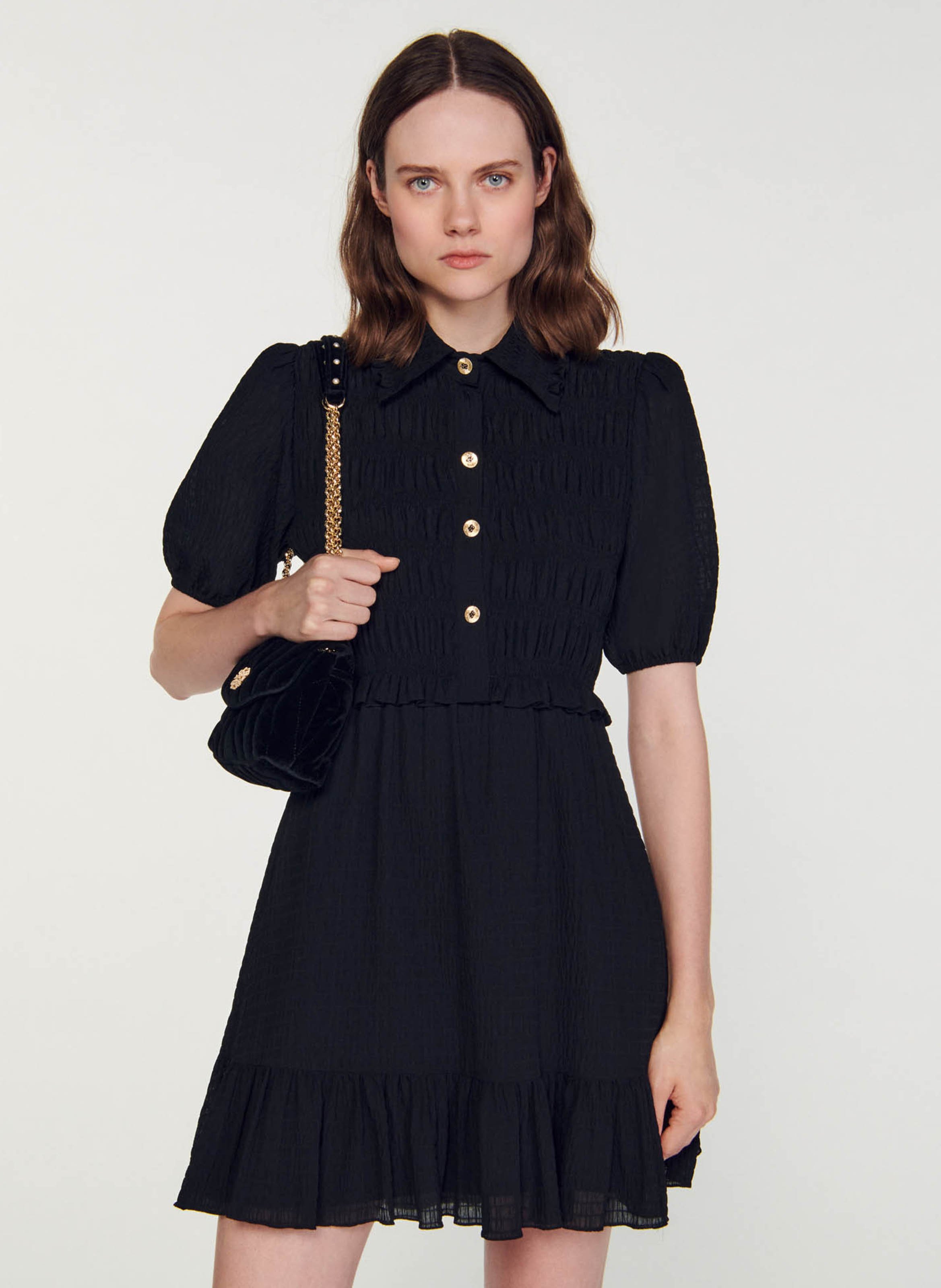 Short Dress With Classic Collar Noir Sandro - Women | Place des Tendances