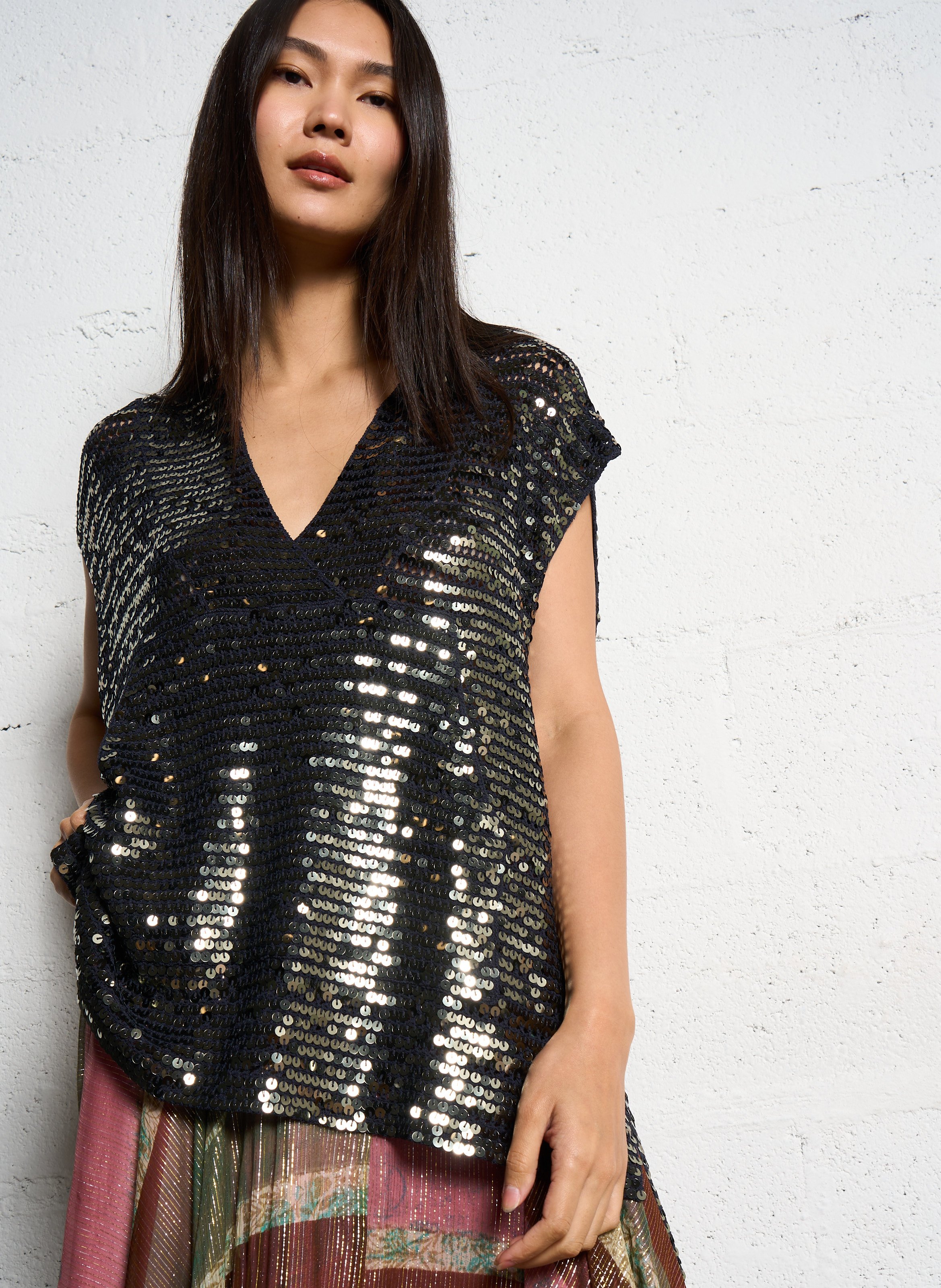 Top sans manches à sequins Caspian Anthracite Mes Demoiselles - Femme ...