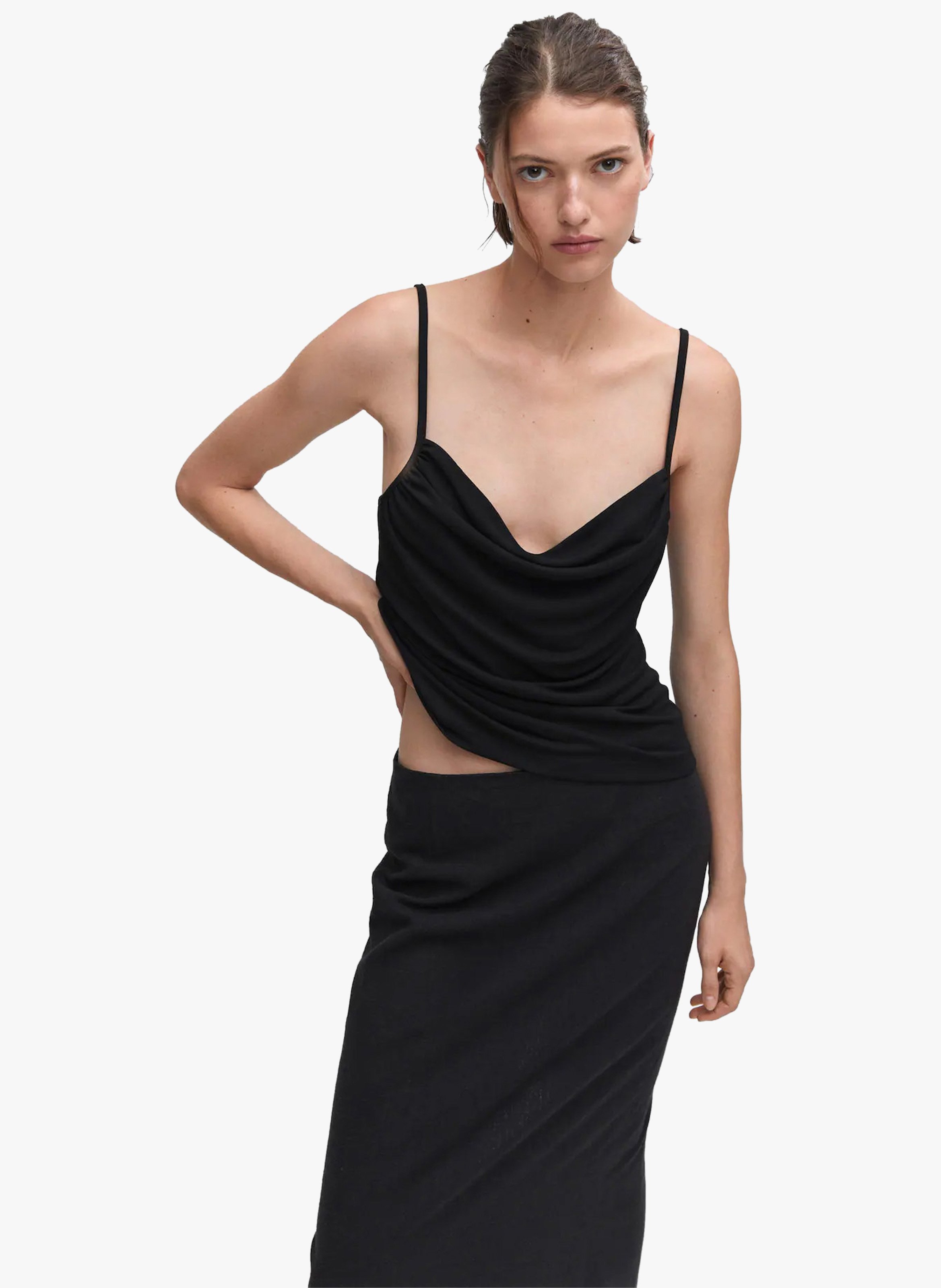 Close-fit Draped Top Noir Mango - Women | Place des Tendances