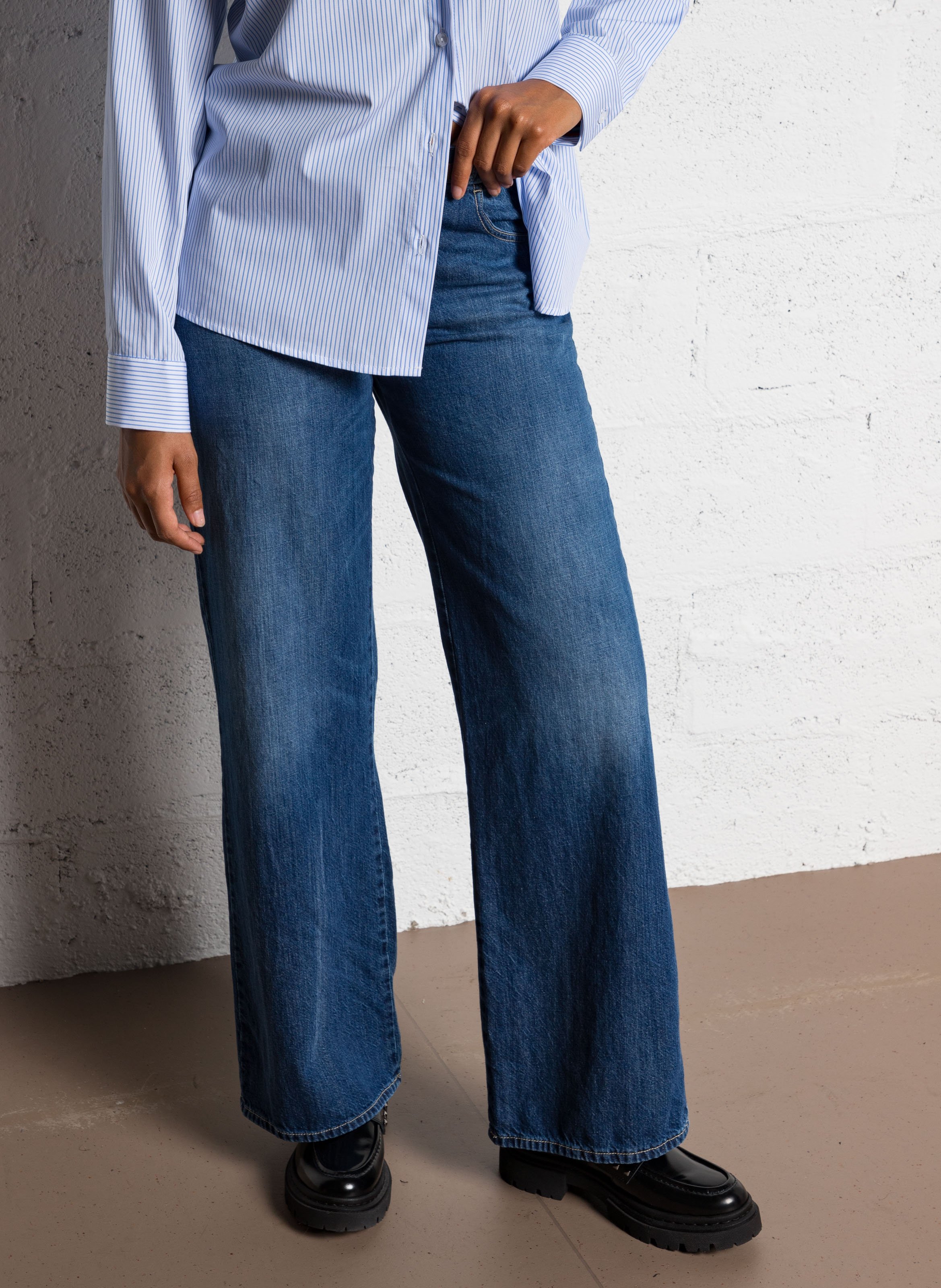 Pantalón de algodón recto csally Blu denim Please - Mujer P2R1EH0E25 | Place des Tendances