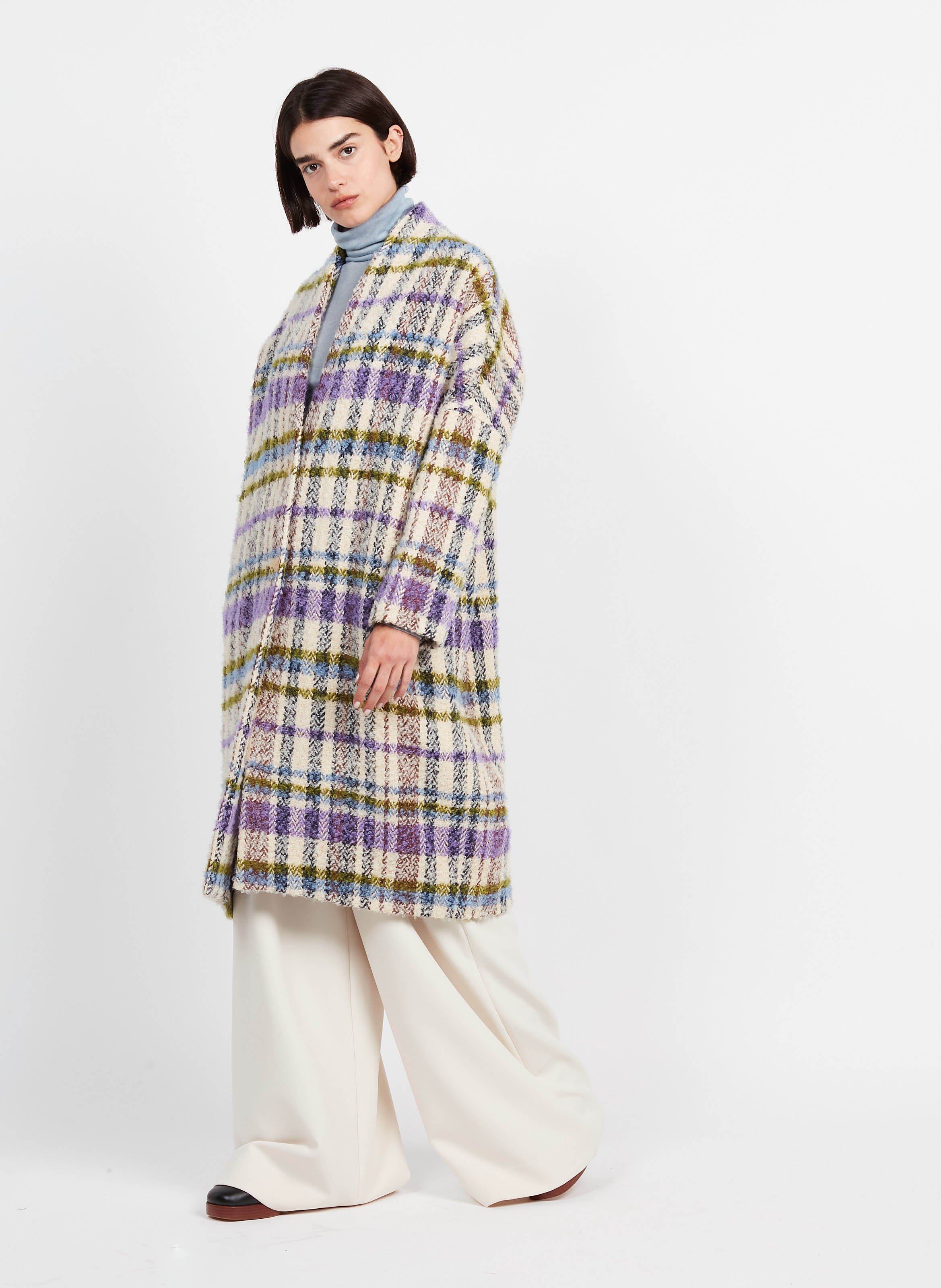 Long Checked Coat Lavande Bella Jones - Women | Place des Tendances