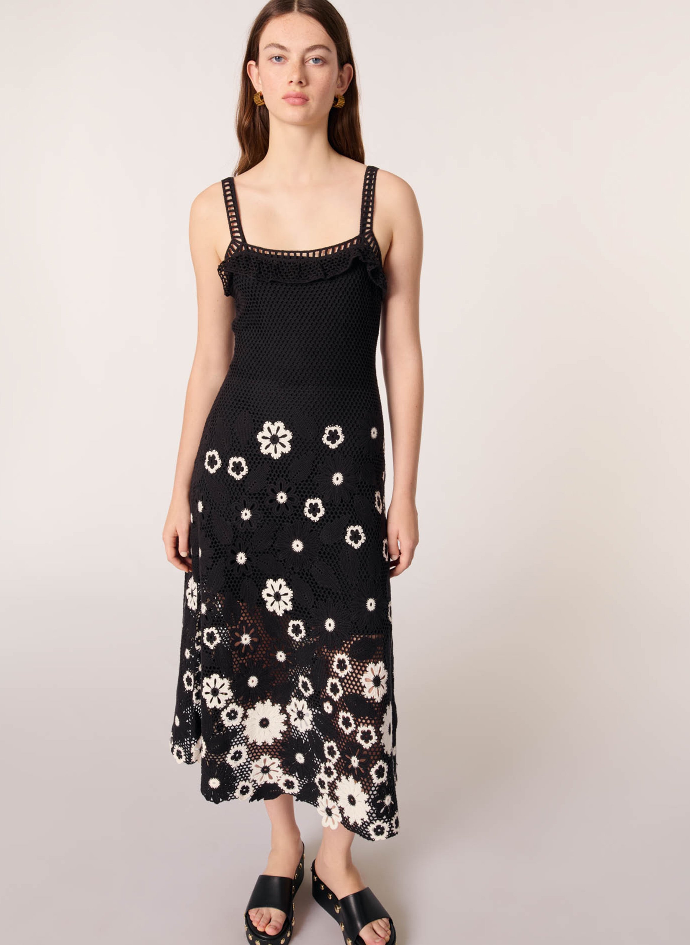 Long cotton dress Noir blanc Maje - Women MFPRO04148 | Place des Tendances