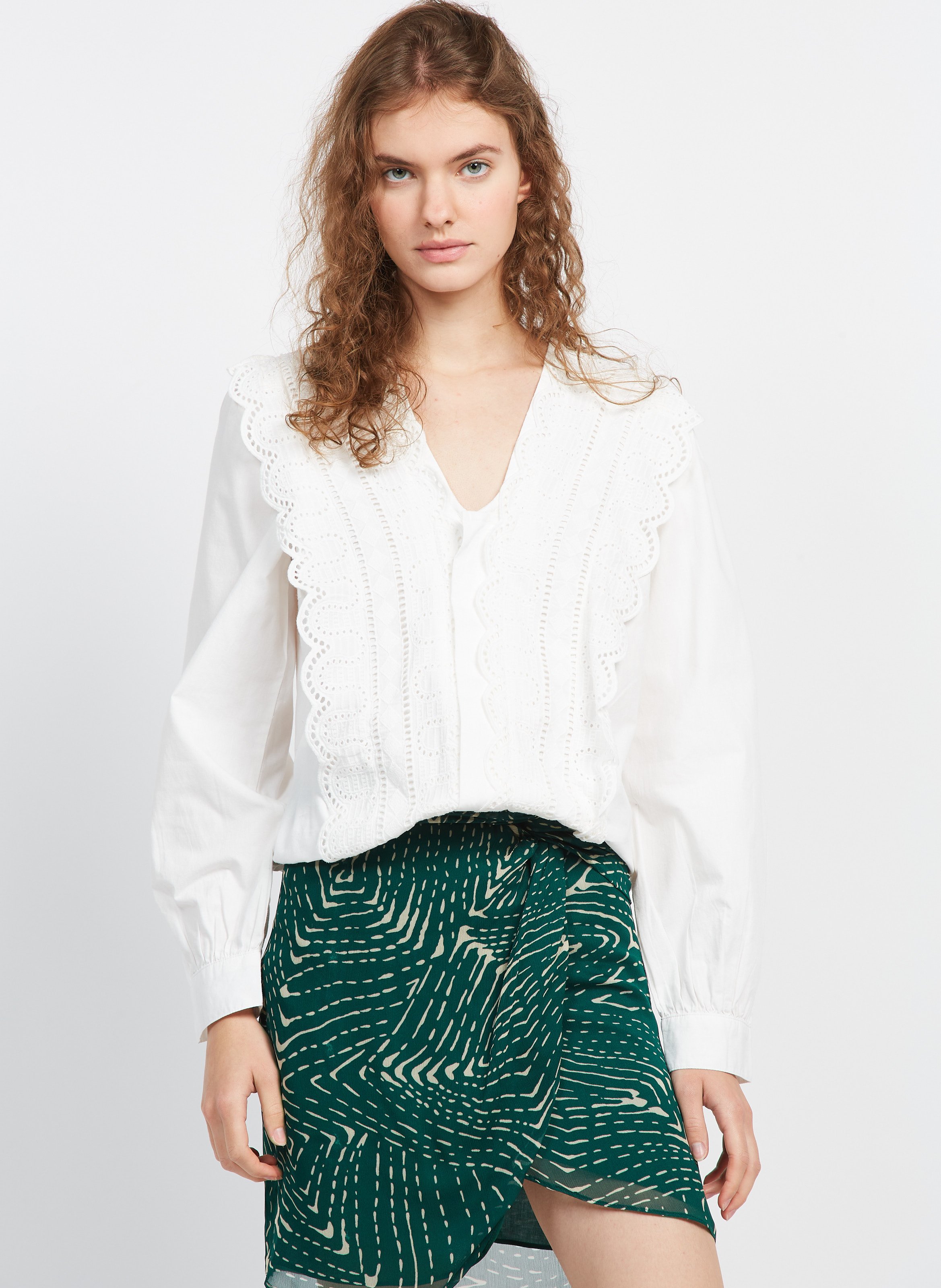 Embroidered Cotton Blouse With V-neck Cloud Dancer Object - Women ...