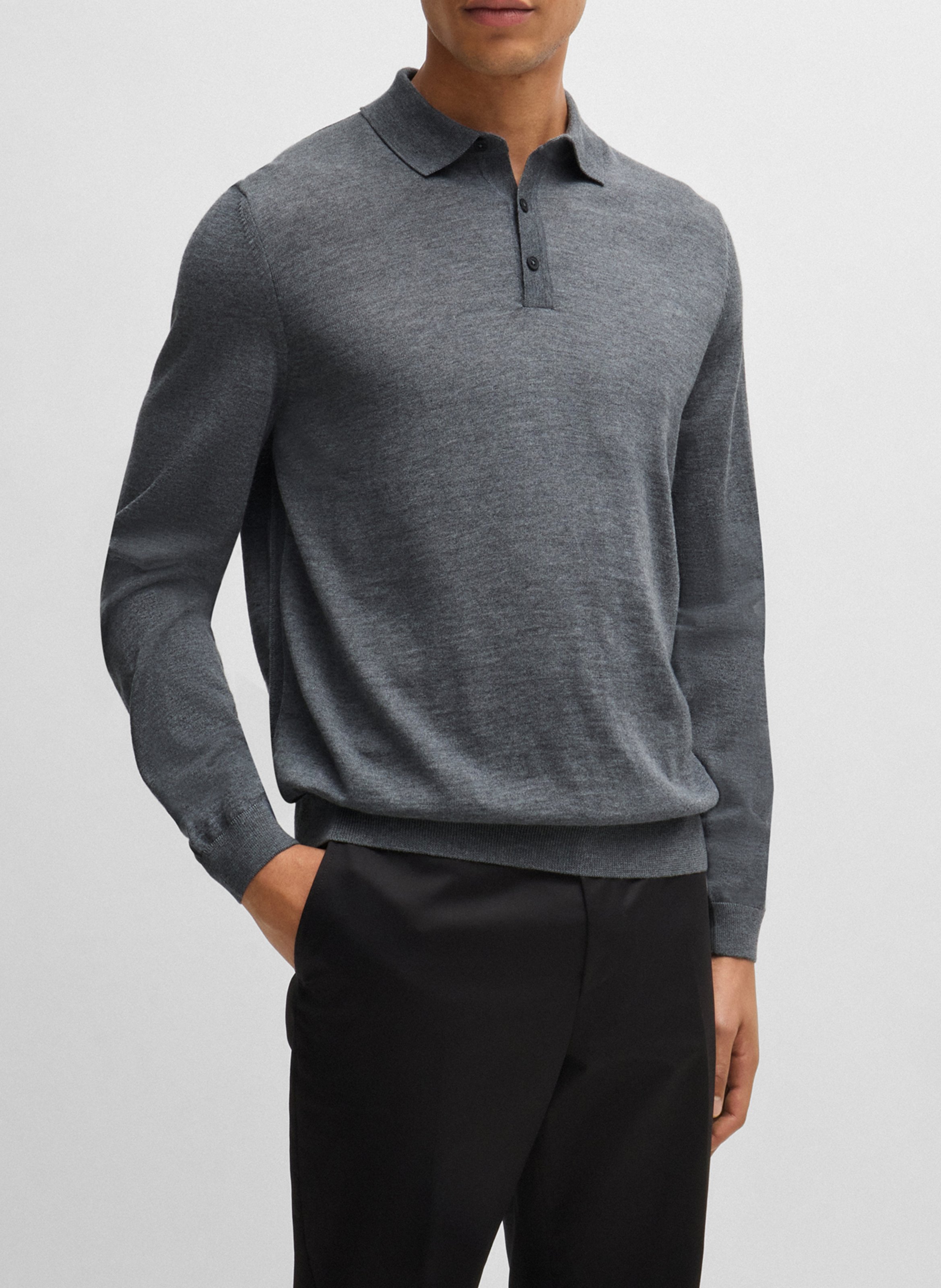 Pull Slim En Laine Vierge Gris Boss - Homme - 50476355-030-GRIS | Place ...