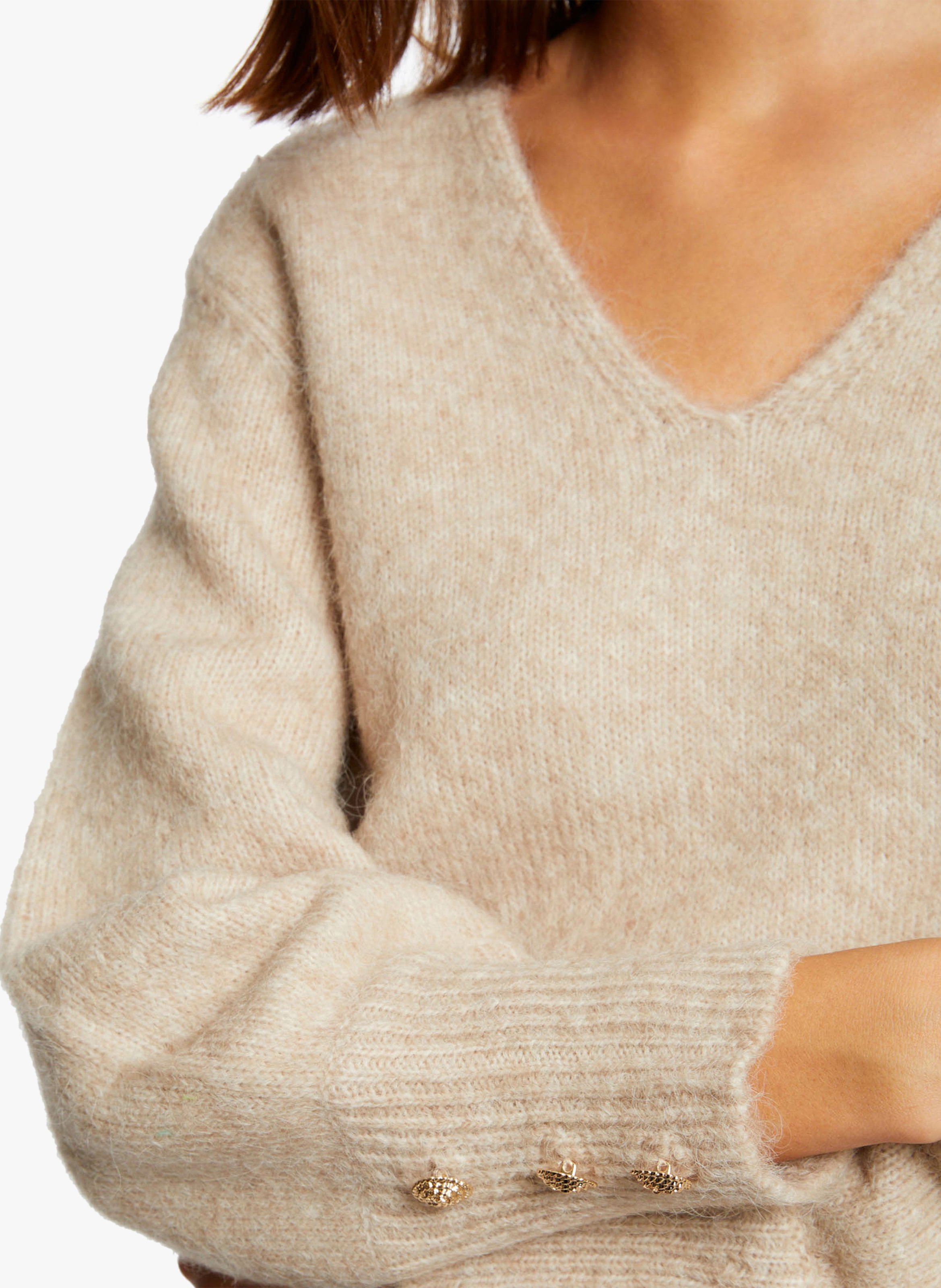 Straight-cut V-neck Sweater Beige Type Morgan - Women | Place des Tendances