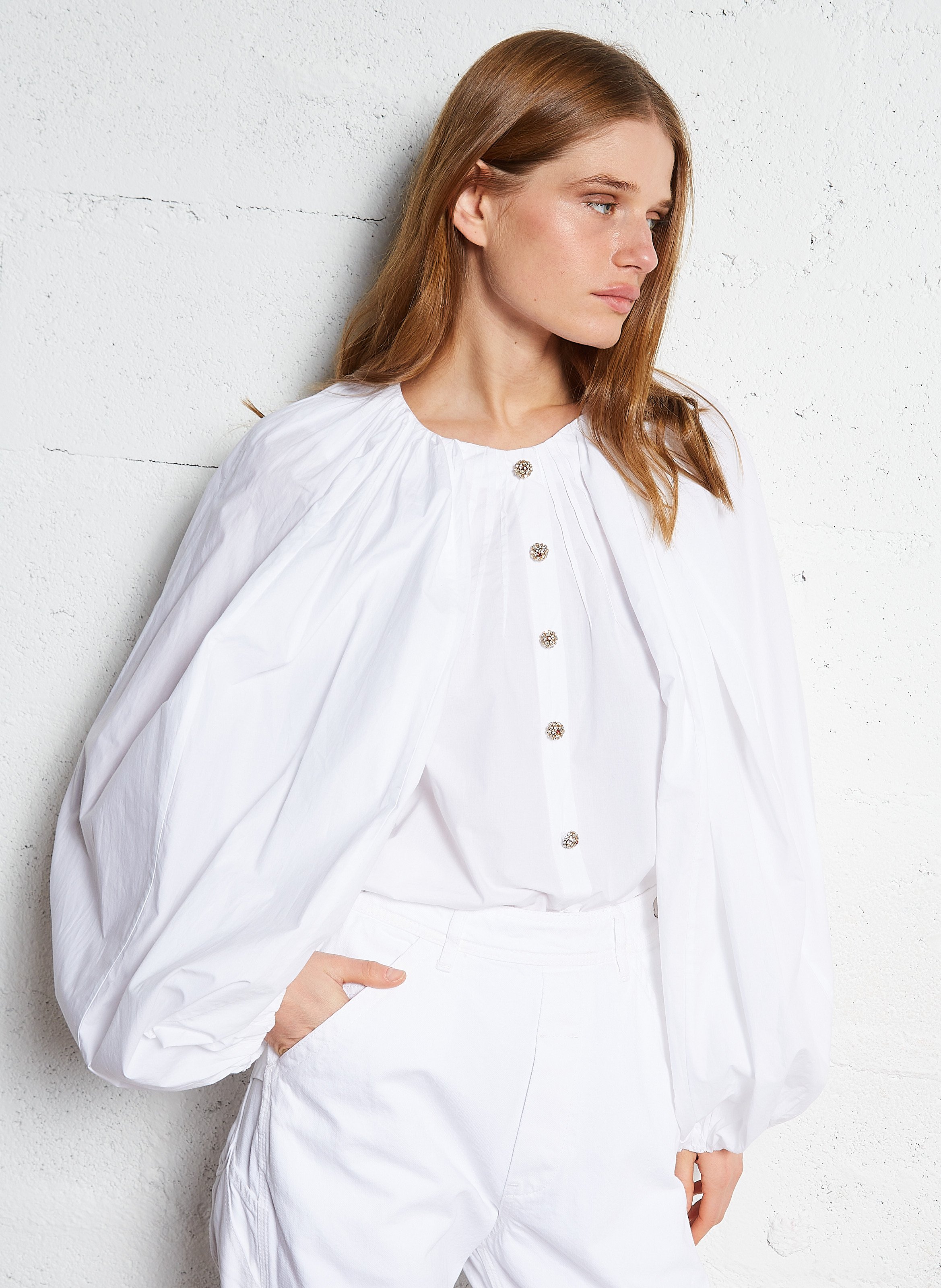 Blouse With Puff Sleeves White Laurence Bras - Women - United Kingdom