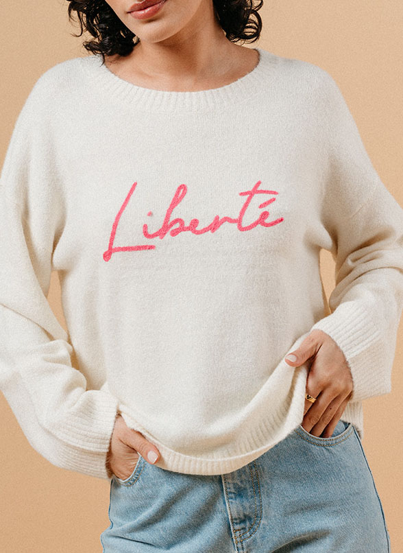 Pull col rond brodé Maddox Ecru Grace Et Mila - Femme MADDOX_12366 | Place des Tendances