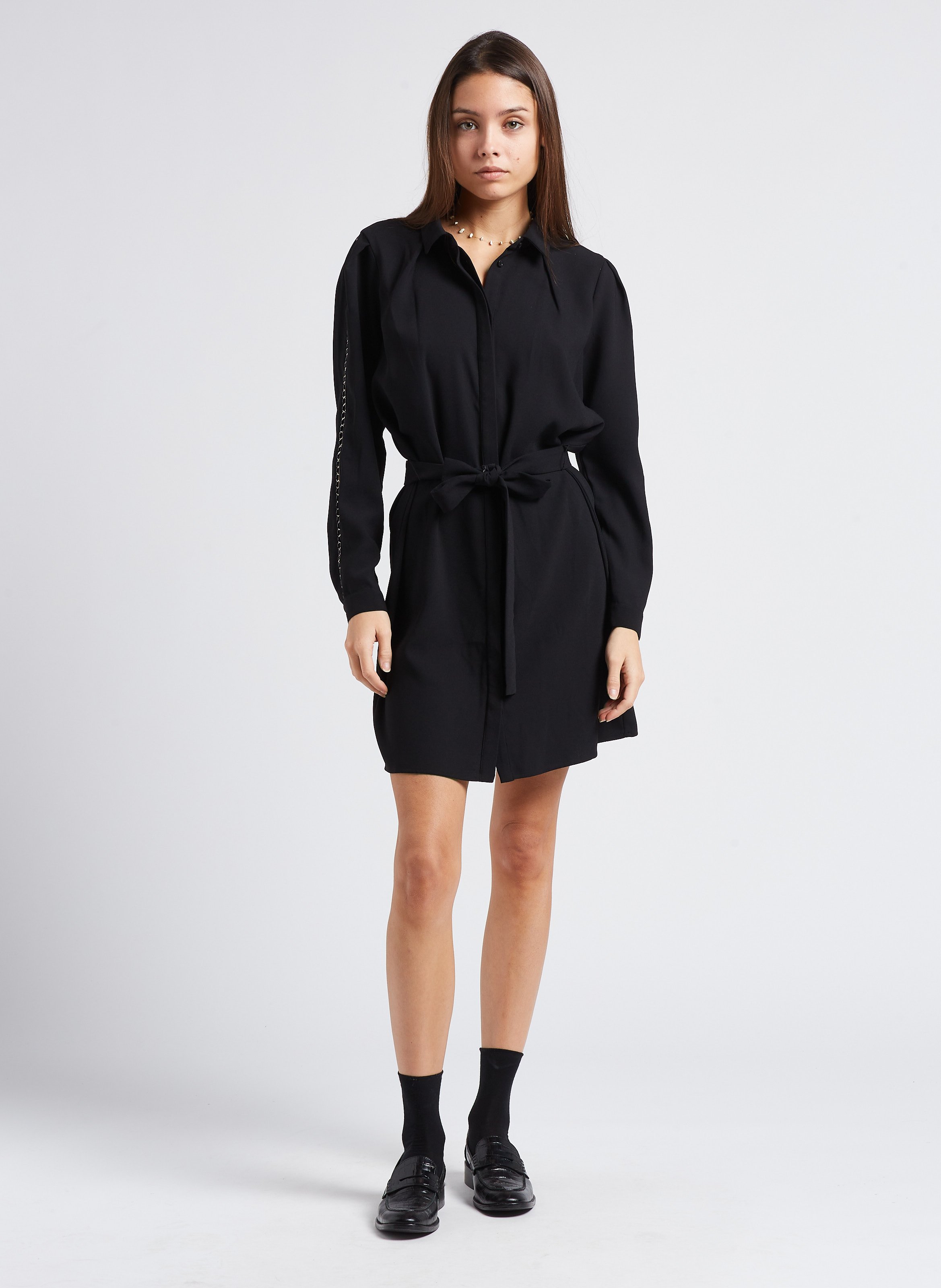 Shirt Dress With Upstanding Classic Collar Noir Ikks - Women - BY30925 ...