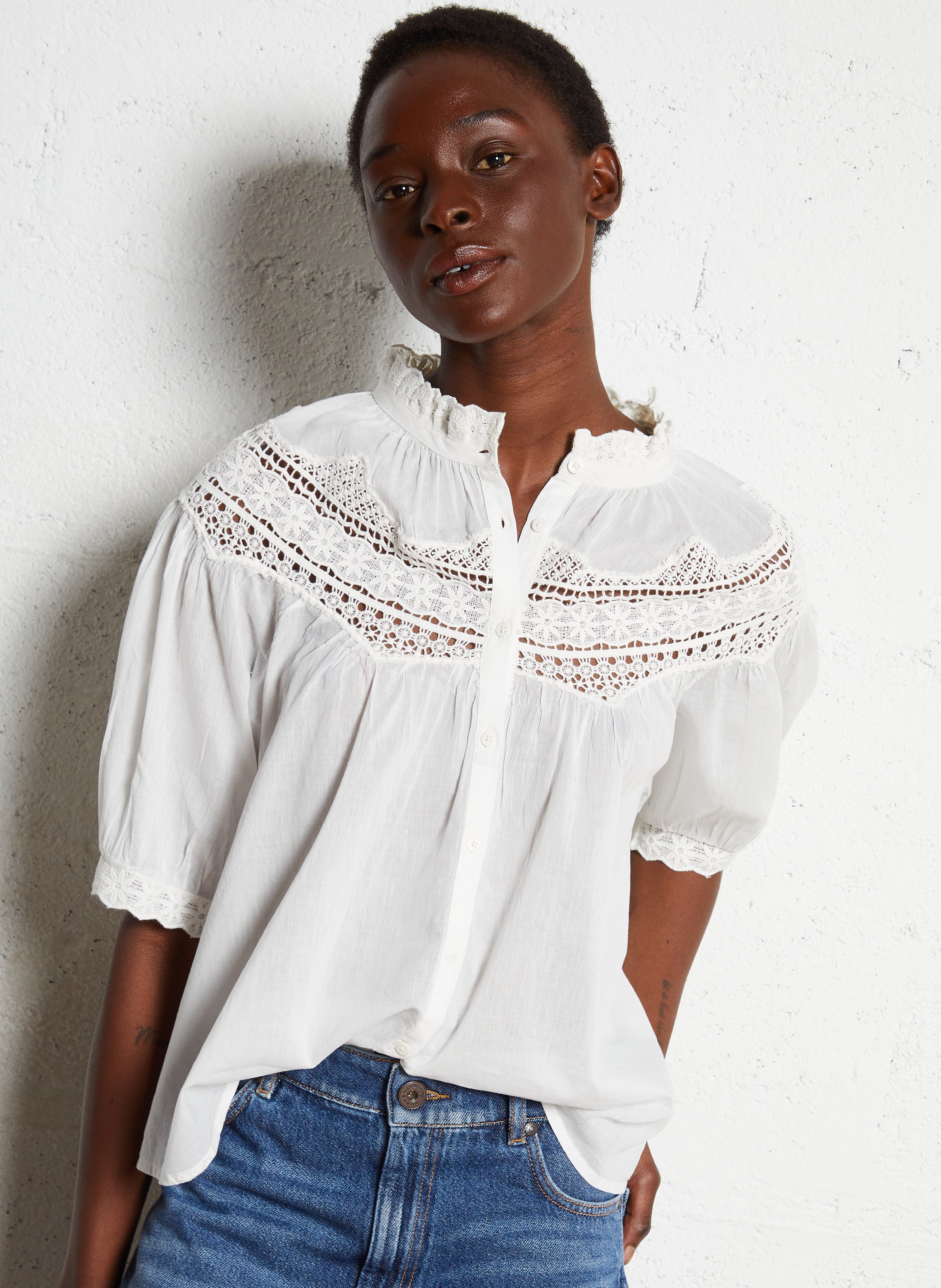 Straight embroidered cotton shirt Ecru Gerard Darel - Women DBCE4B121 ...