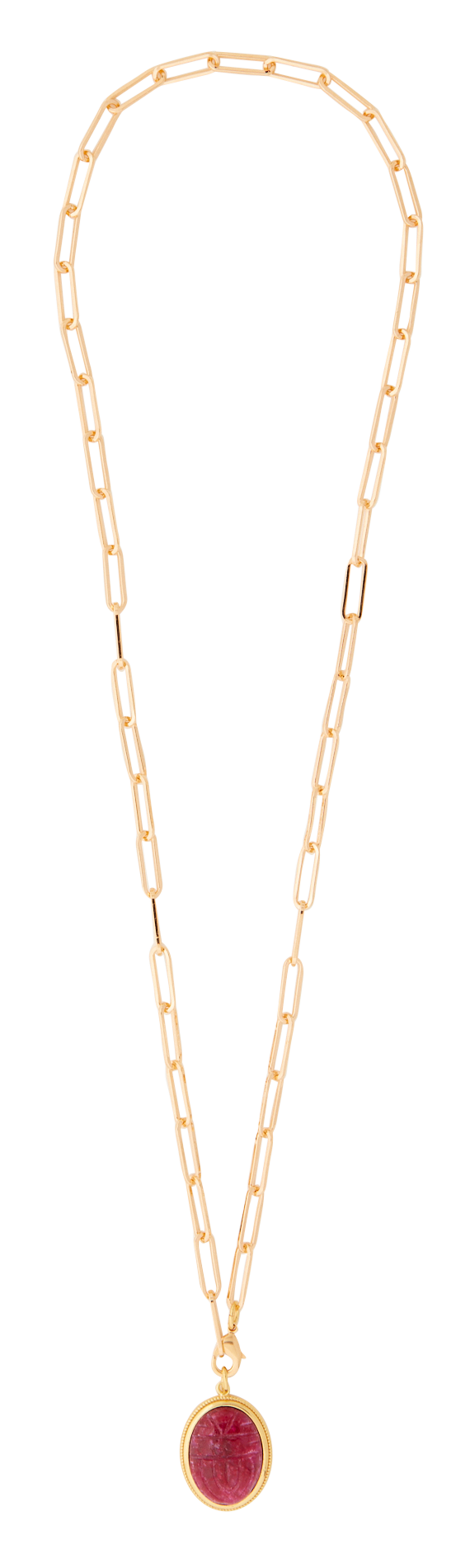 Collier En Laiton Doré Et Pierre Naturelle Scarabee Dore Dyed Ruby L ...