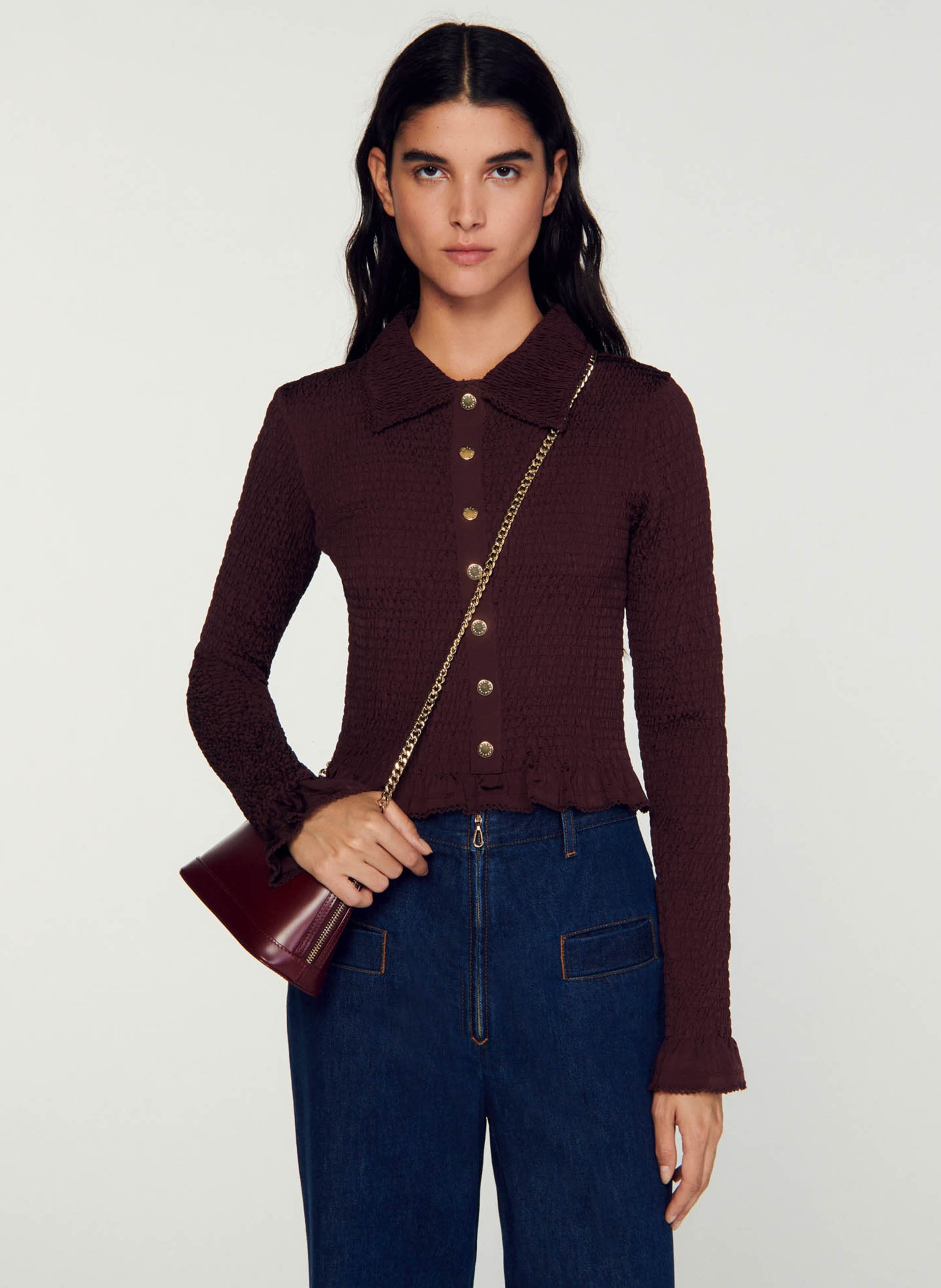 Figure-hugging Classical-neck Top Bordeaux Sandro - Women | Place des ...