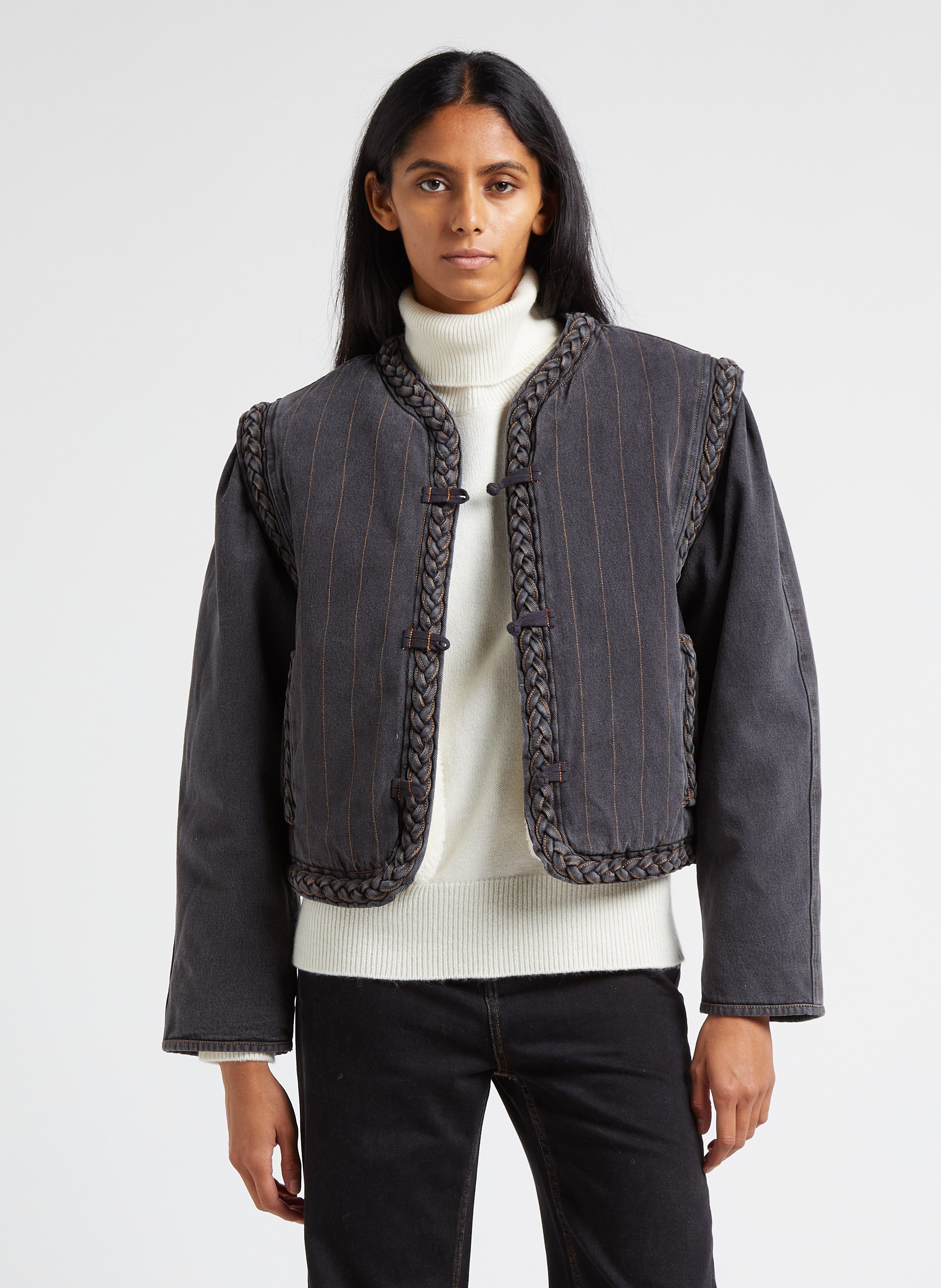 Oversize Cotton-blend Round-neck Denim Jacket Denim Dark Grey Berenice ...