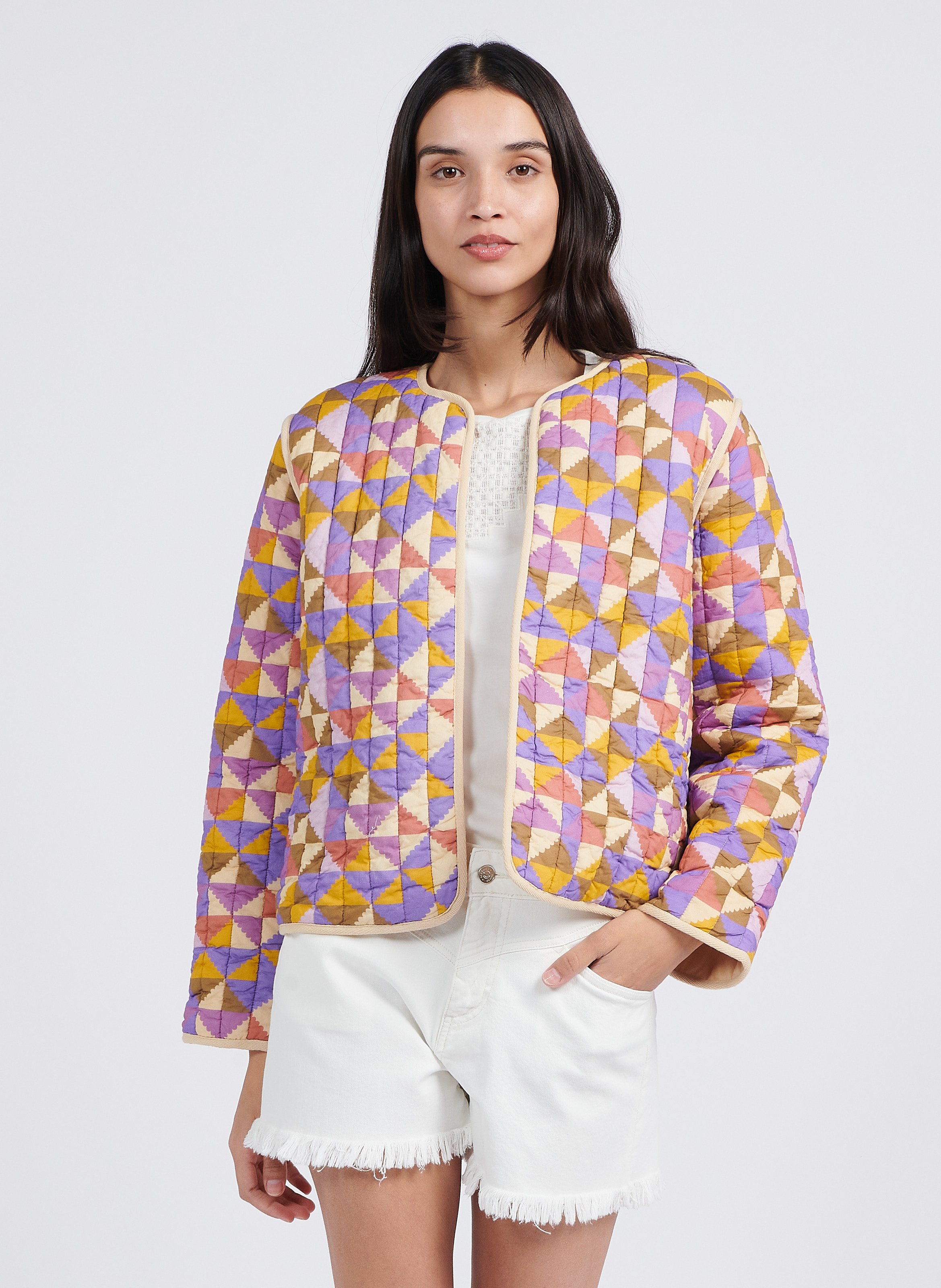 Short Straight Cotton Jacket Patchwork Violine Feeka - Women - 6VES0002 ...