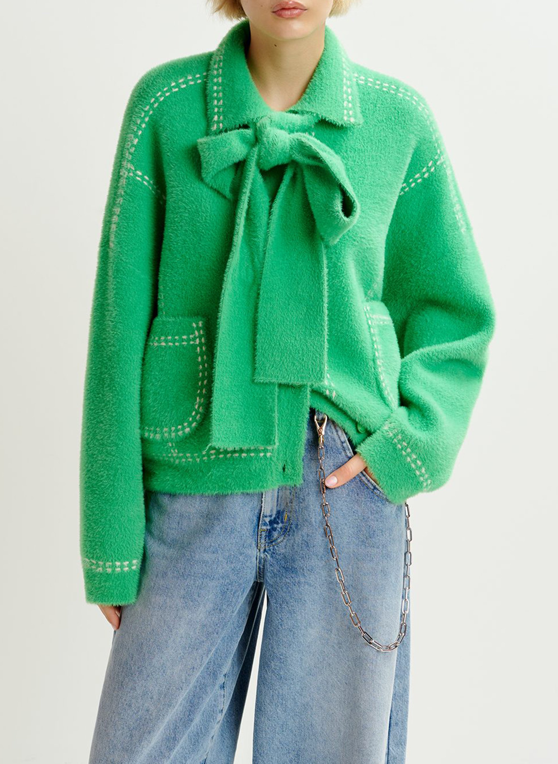 Oversized button-up cardigan with scarf Vert Essentiel Antwerp - Women ...