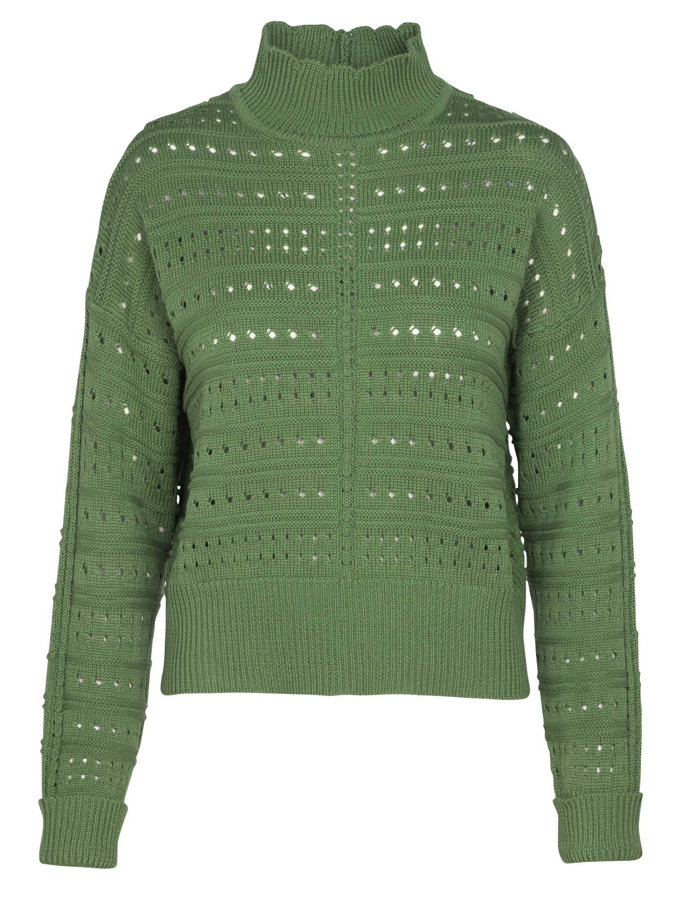 High-neck Openwork-knit Sweater Artichoke Green Object - Women ...