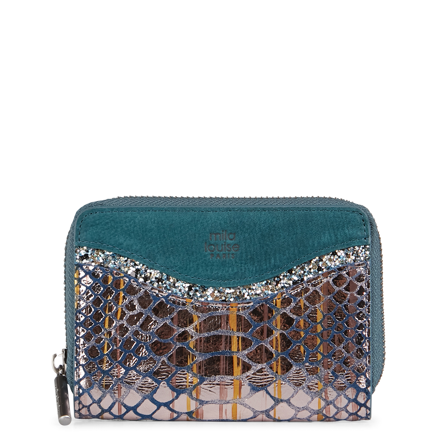 Compact Leather Wallet Opulence Bleu Mila Louise - Women - 3157KCTA-03 ...