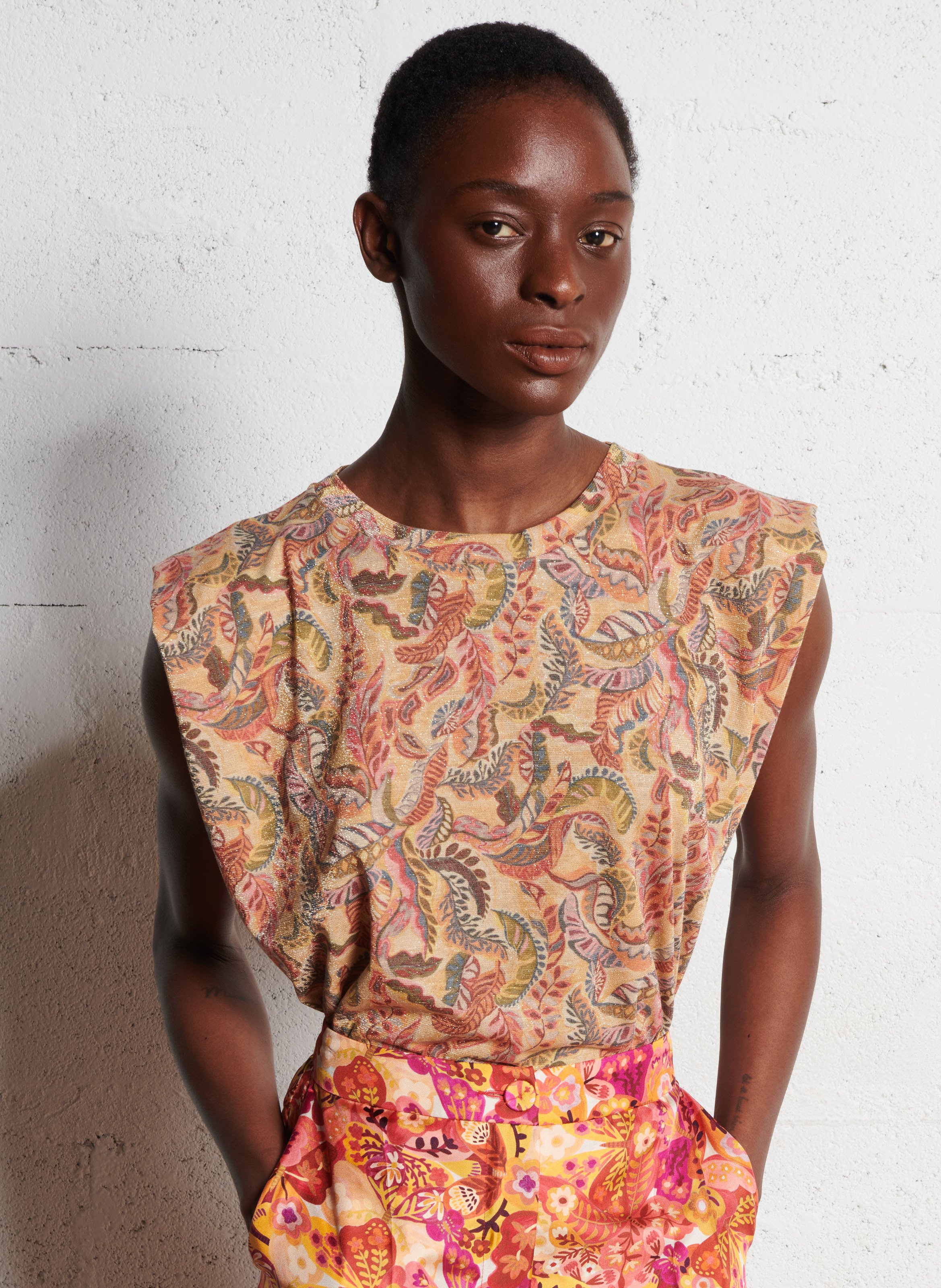 Printed round-neck tank top Multicolor magenta Momoni - Women ...