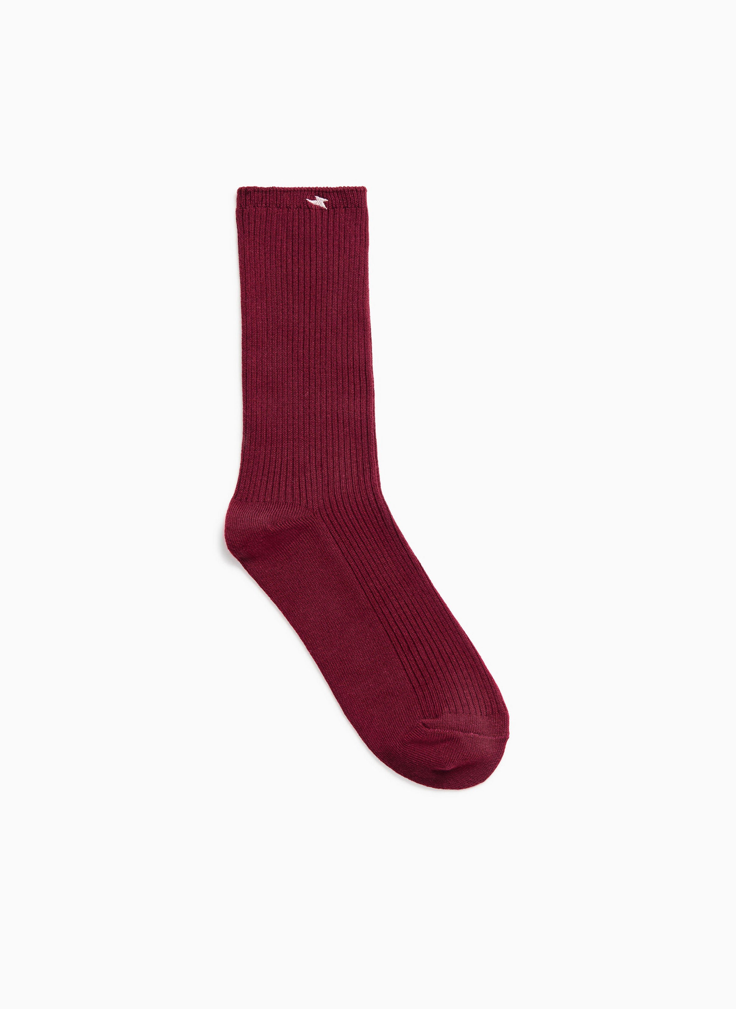 Chaussettes montantes côtelées en coton mélangé Ella Rouge bordeaux ...
