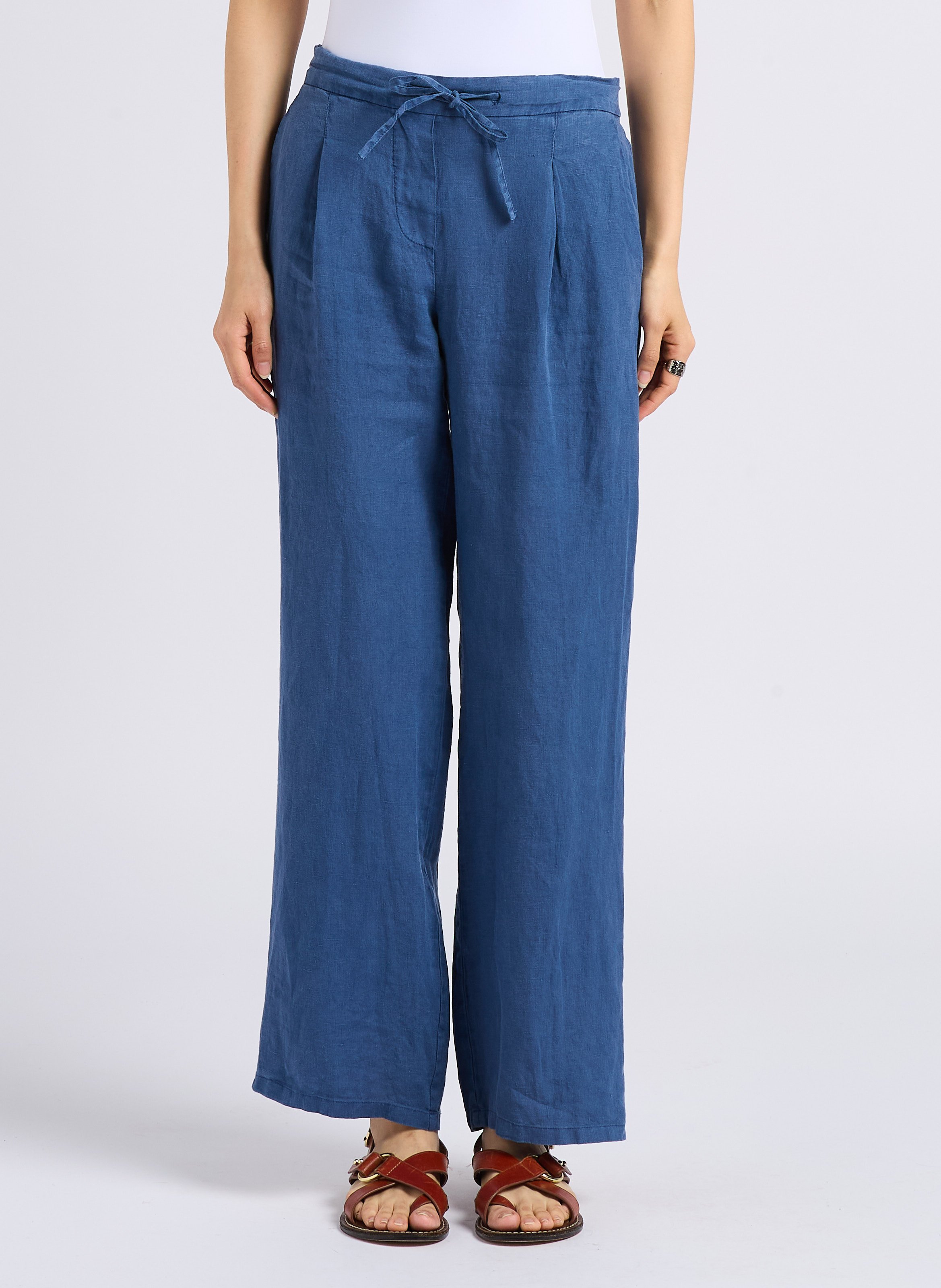 High-waisted Straight Linen Pants Indigo Sud Express - Women - 34860 ...