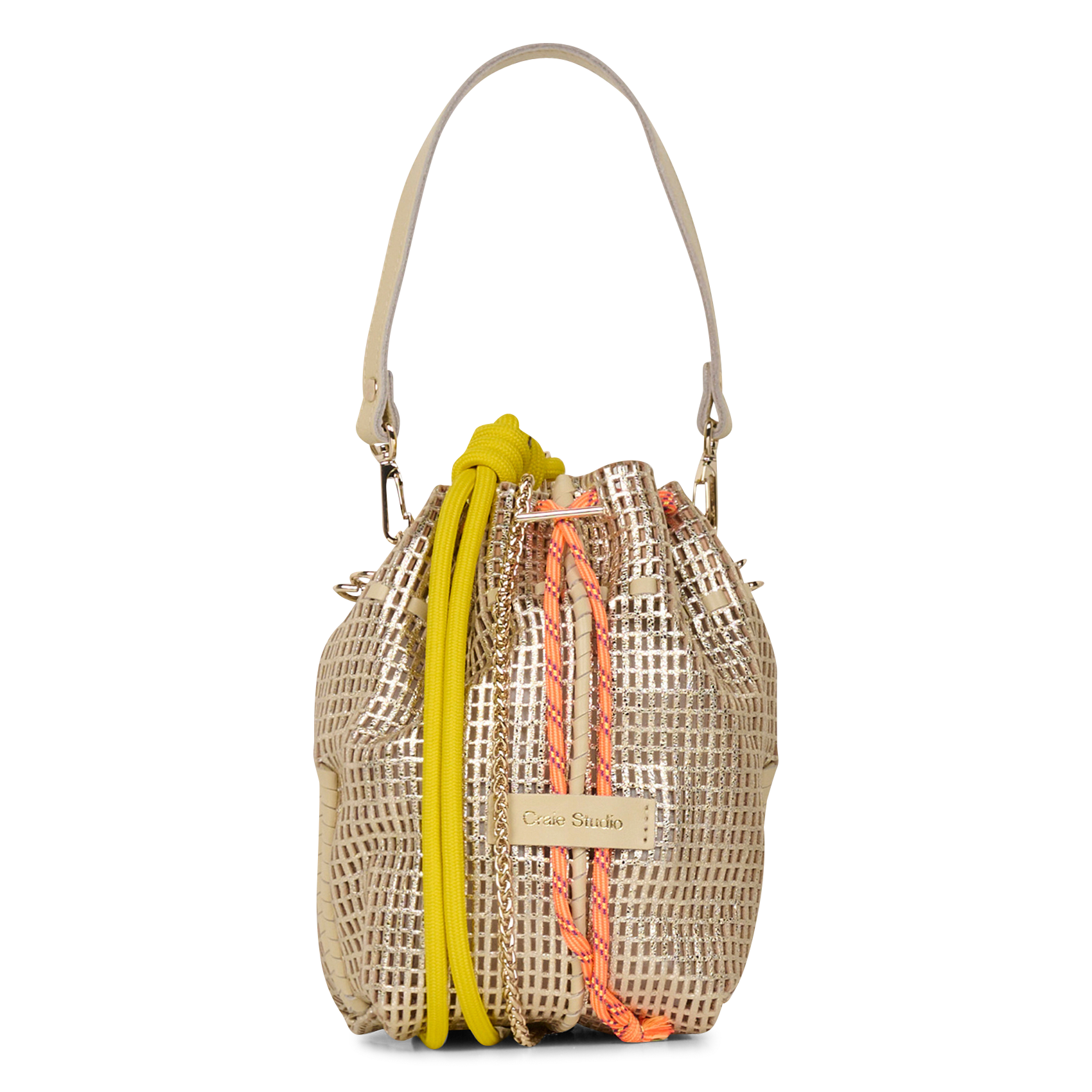 Perforated leather bucket bag carried by hand Or Craie - Women BIBI-1 ...