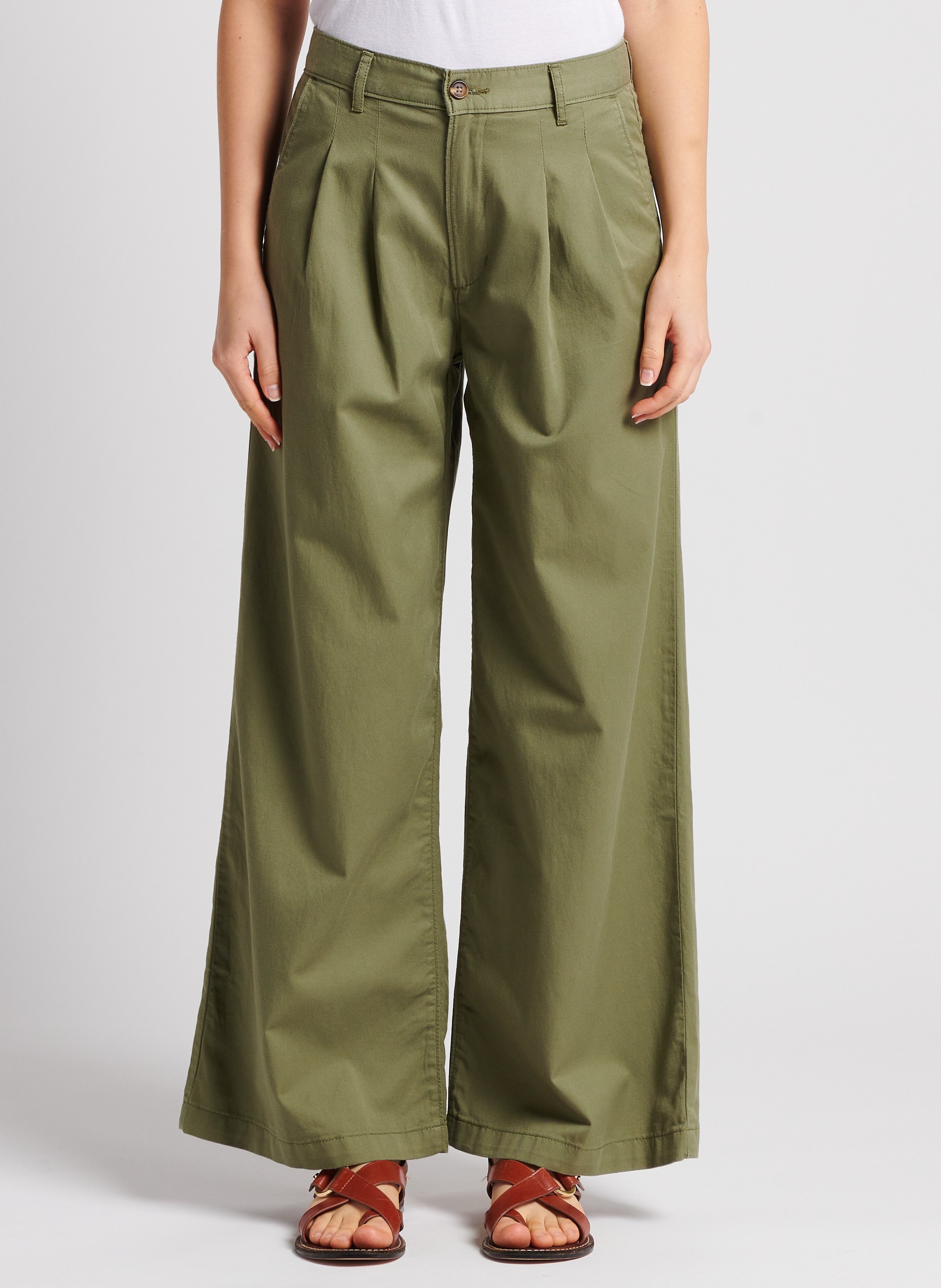 Wide-leg Pleated Cotton-blend Pants Deep Lichen Green Levi's - Women ...