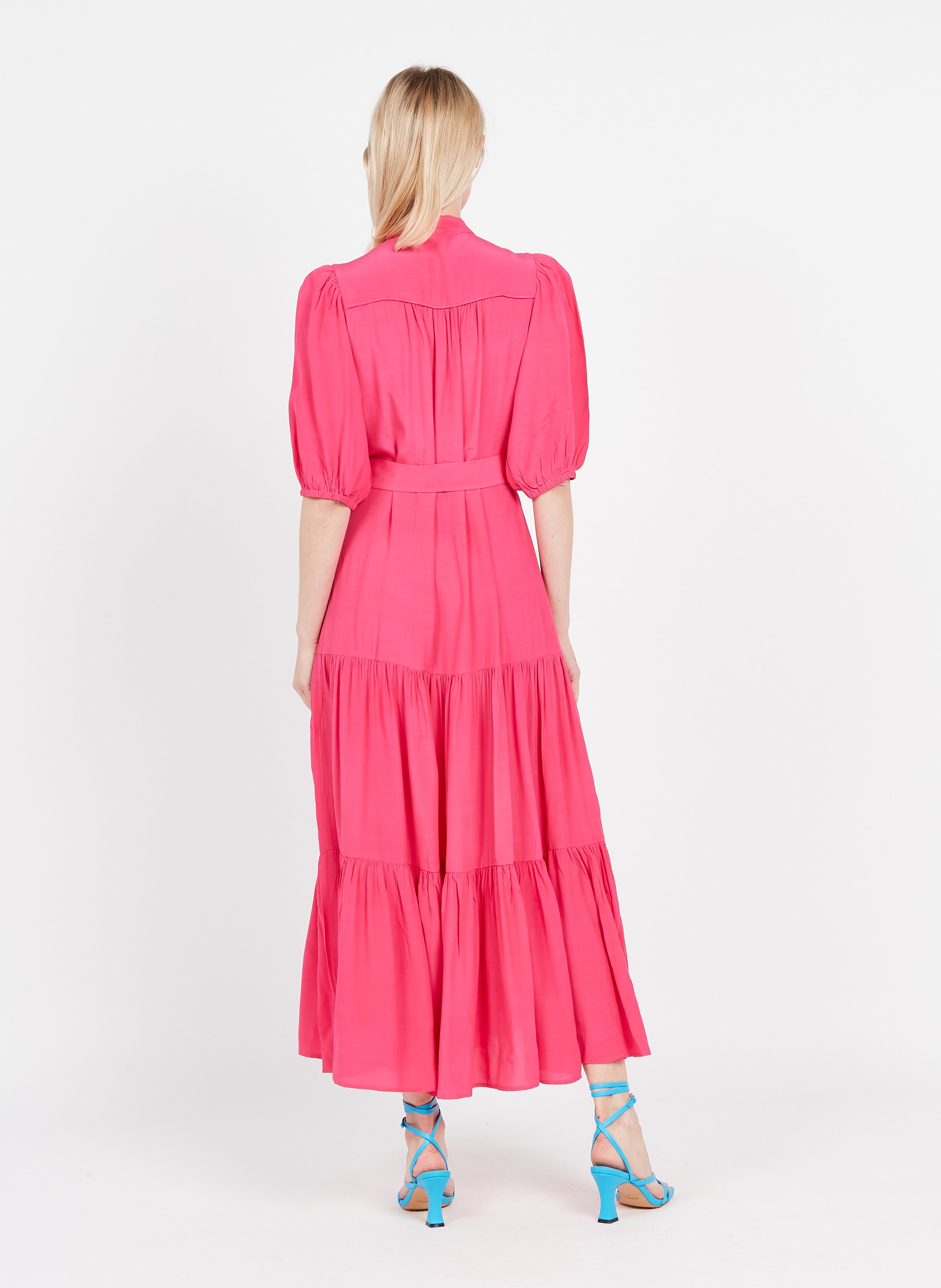 Robe Longue Col Mao Fuchsia Suncoo - Femme | Place des Tendances