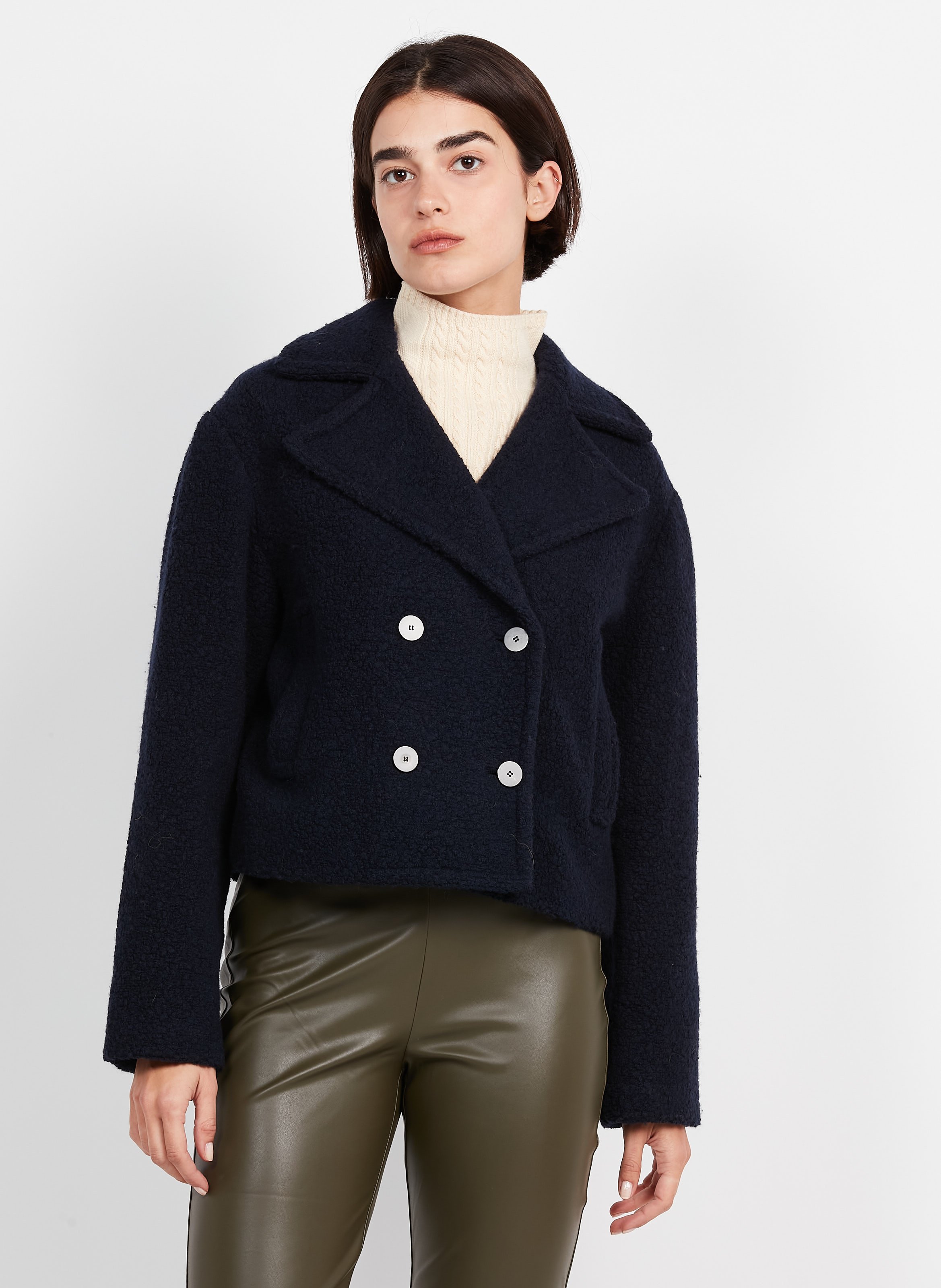 Short Wool Coat Navy Theory - Women | Place des Tendances