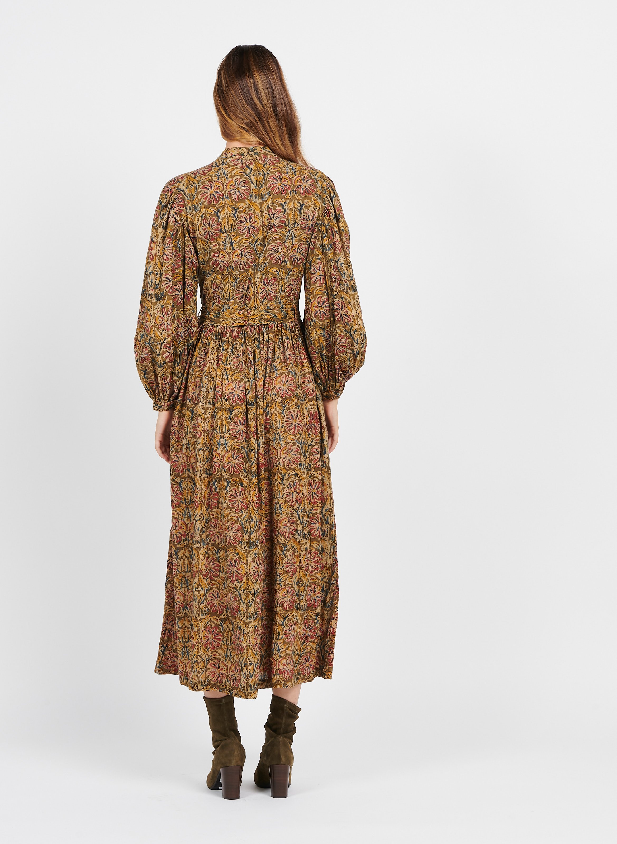 Robe Longue Col Rond Imprimée En Coton Ajrak Ajrak Print Brown V De ...