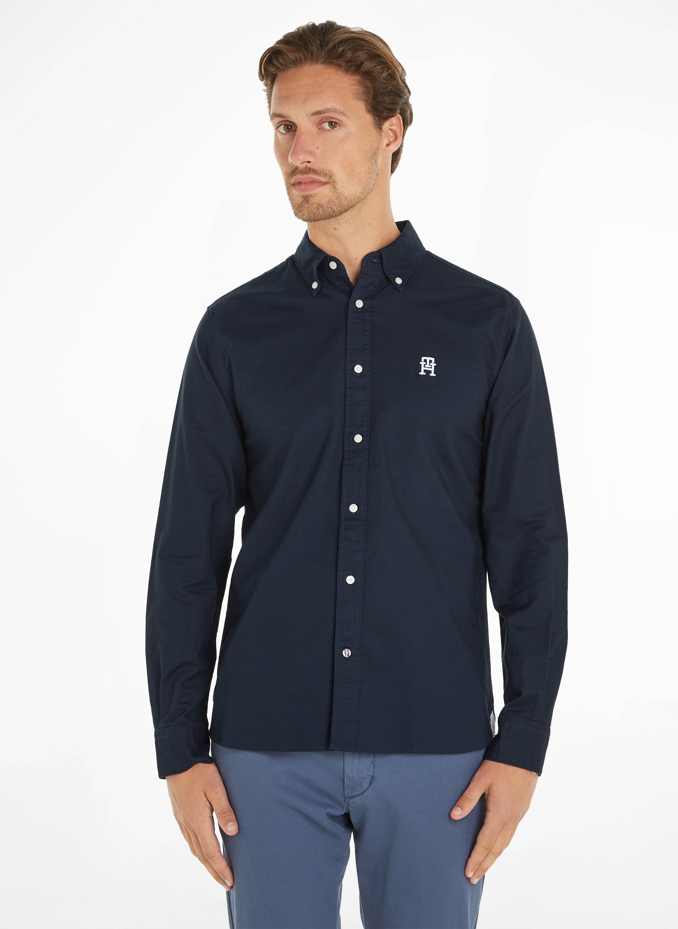 Hemd Aus Bio-baumwoll-mix Mit Klassischem Kragen, Slim Fit Desert Sky ...