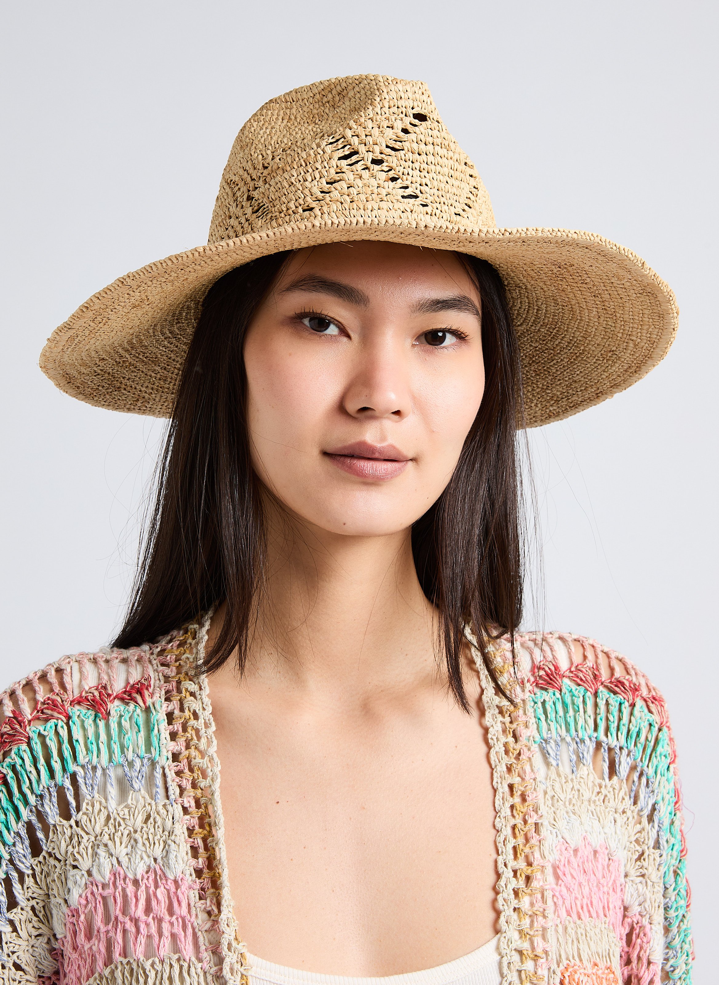 Adjustable Openwork Woven Raffia Hat Naturel Camalya - Women - CAPRIA ...