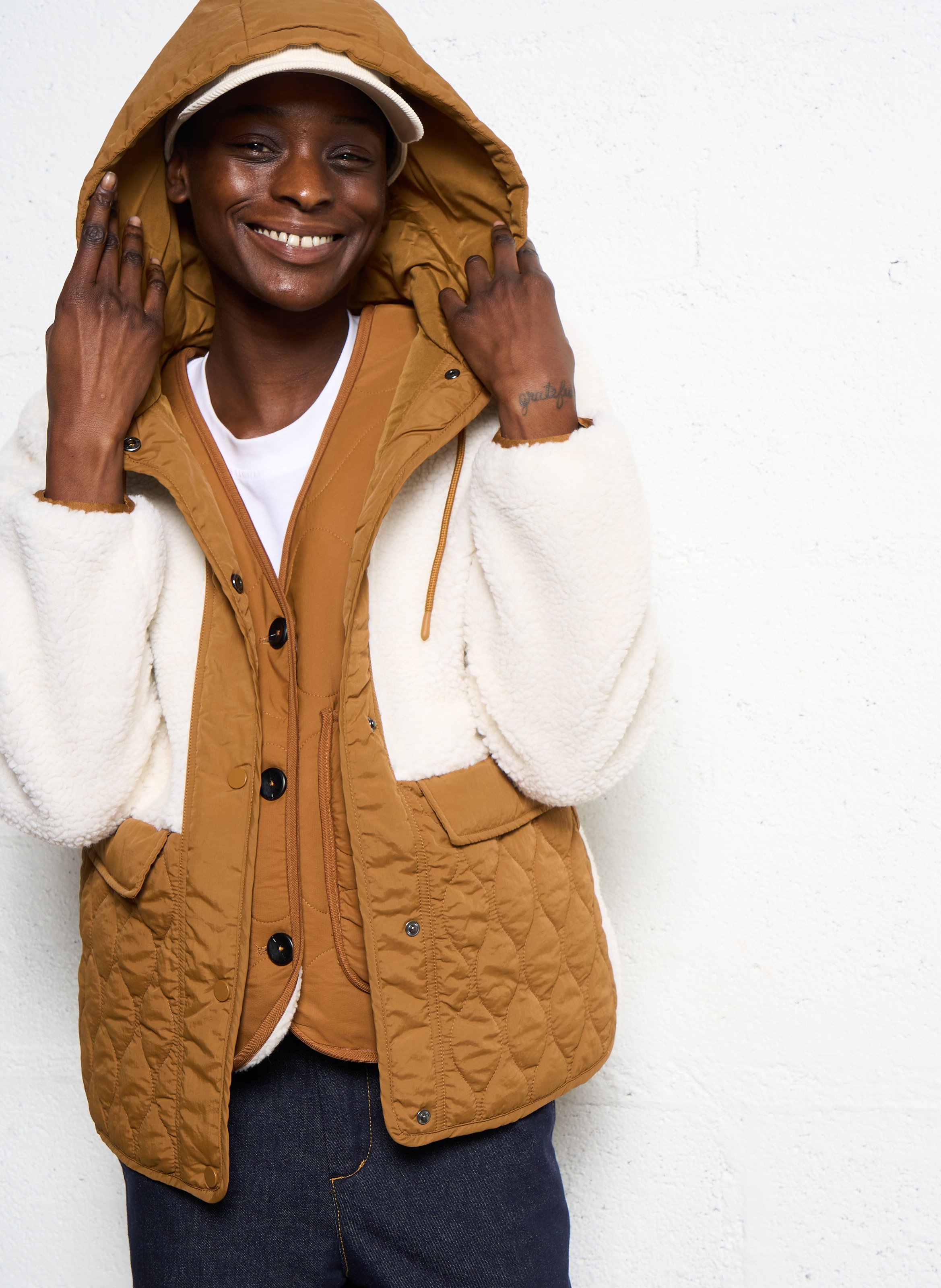 Straight Two-material Fleece Rubber Vila - Women - 14076307-BIRCH FUR ...