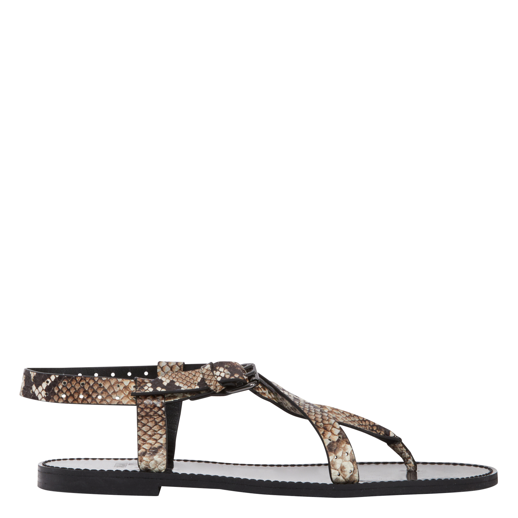 Sandales plates en cuir python Beige brown The Kooples - Femme ...