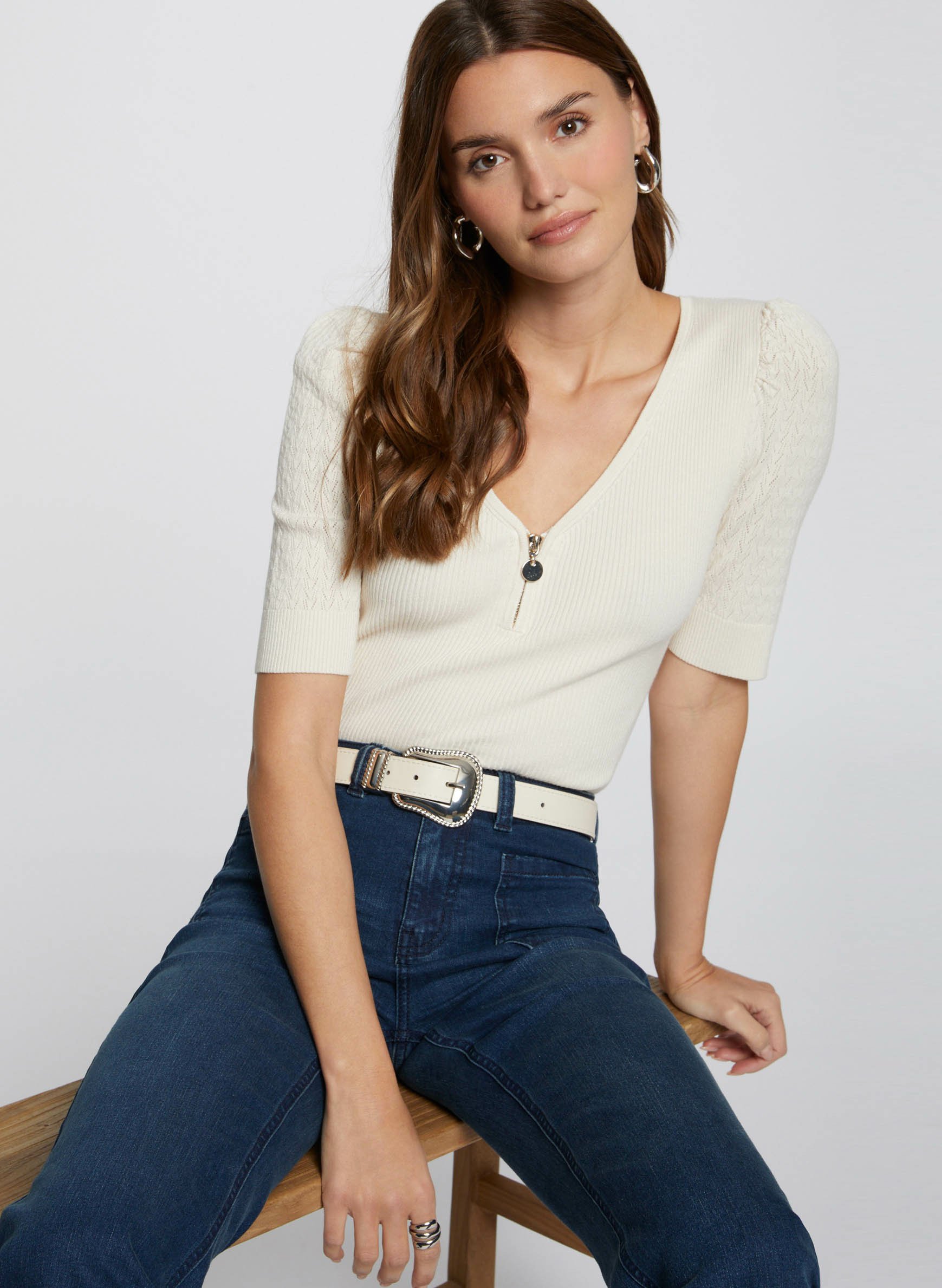 V-neck Sweater Ivoire Morgan - Women | Place des Tendances - Europe