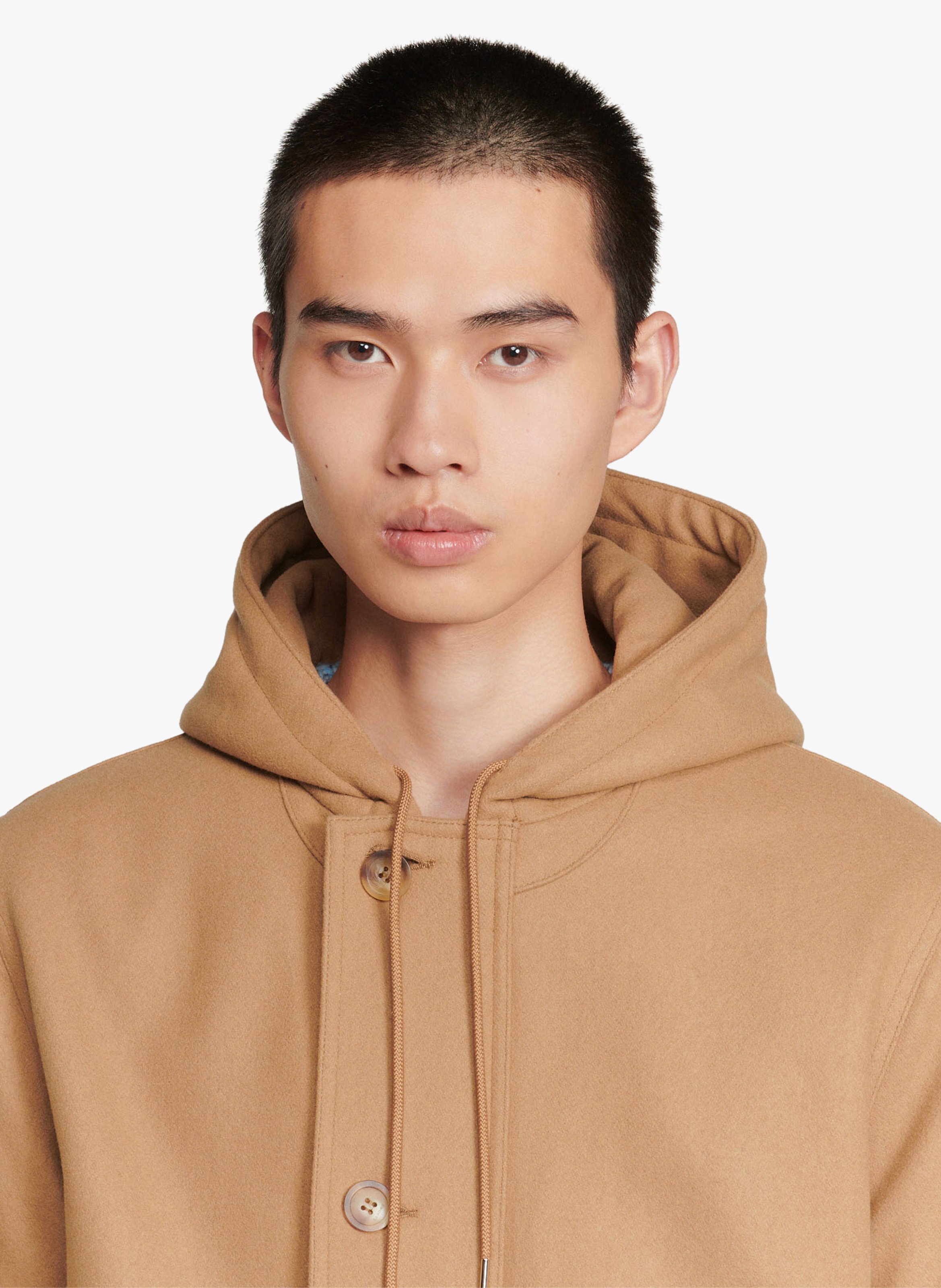 Hooded Wool Coat Camel Sandro - Men | Place des Tendances