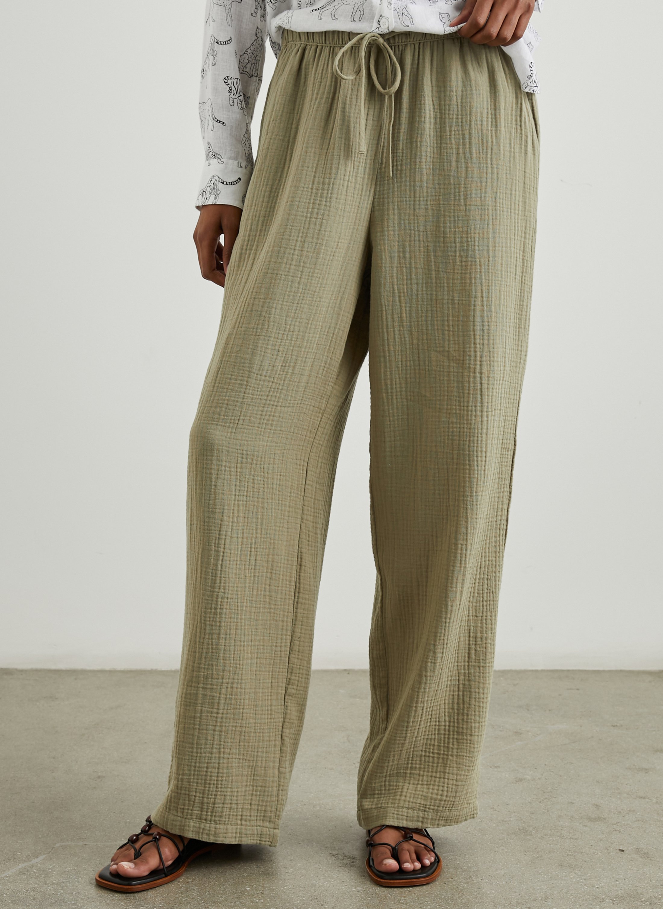 Pantalon large taille haute en coton bio Emmie Mermaid Rails - Femme ...