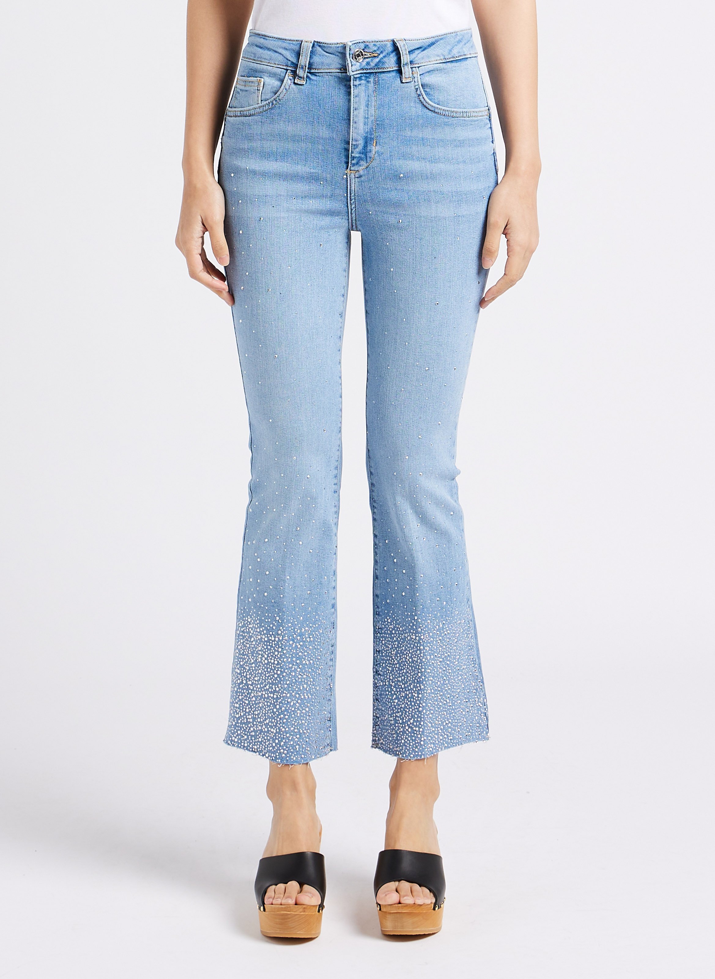 Bootcut Jeans Mit Strass Aus Stretch-baumwolle Den Blue Call Stoneb Liu ...