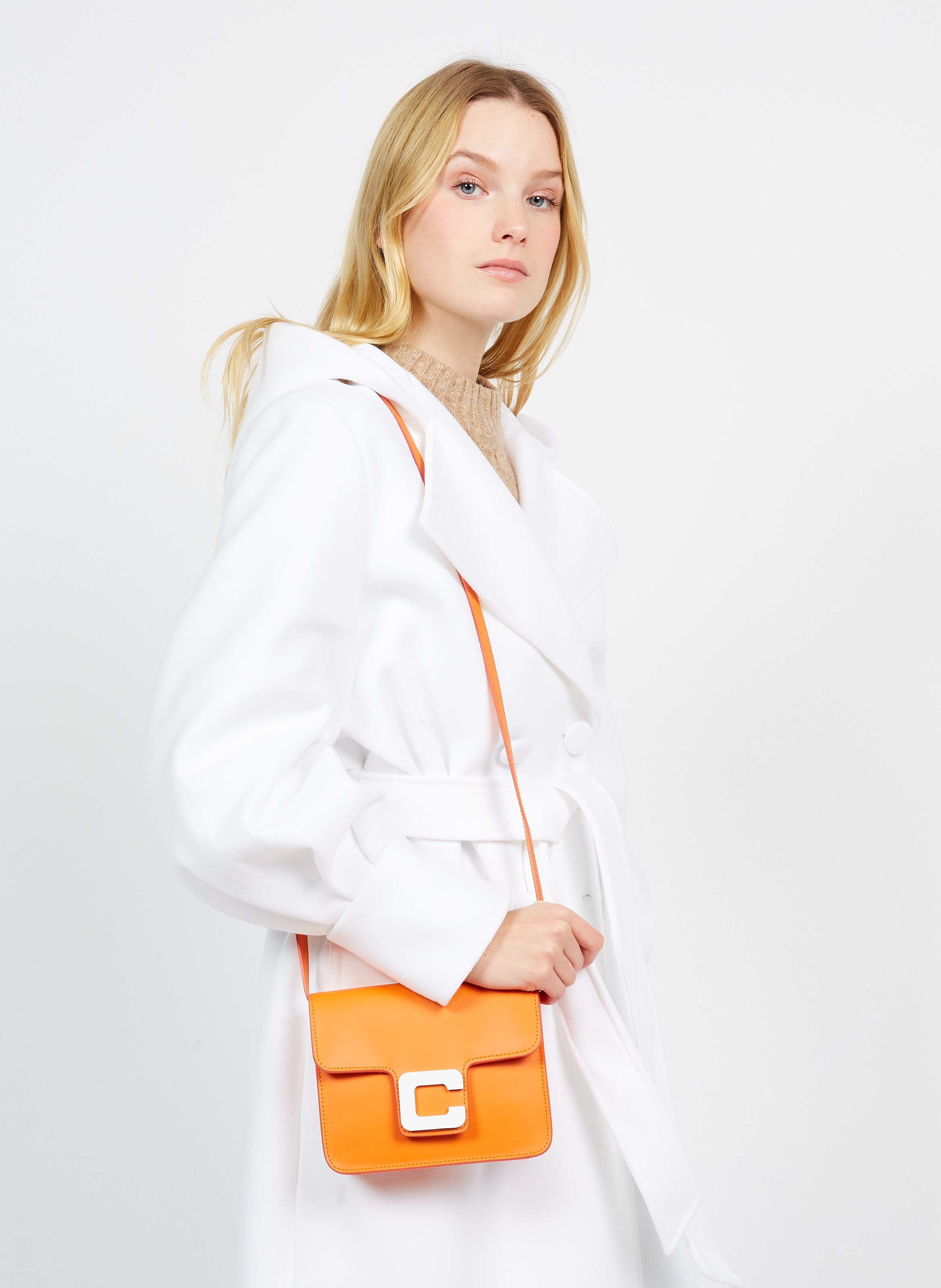Leather Shoulder Bag Cuir Orange Carel - Women | Place des Tendances