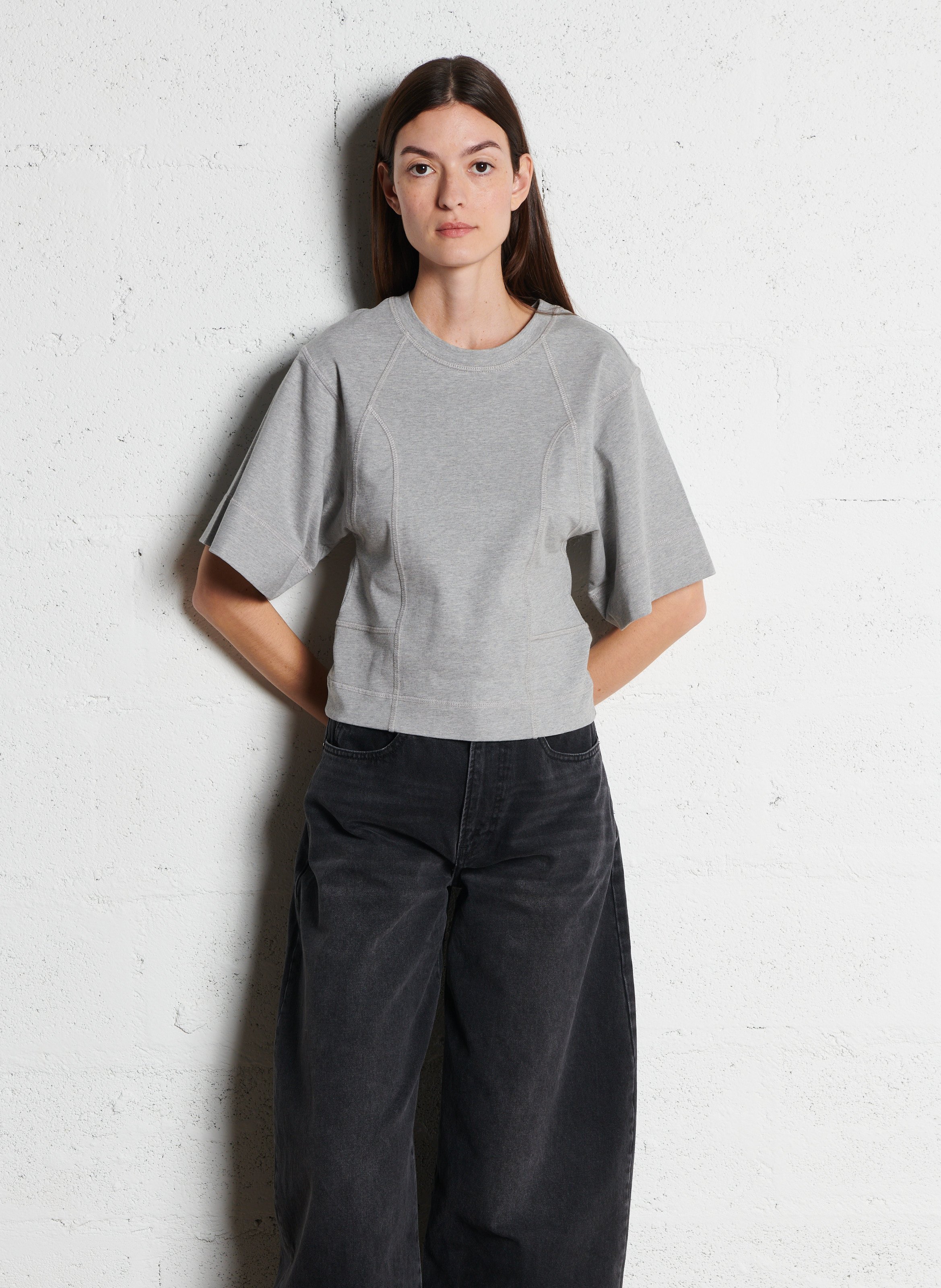 Round-neck Straight Cotton T-shirt Grey Berenice - Women - 19ELSA2UTS ...